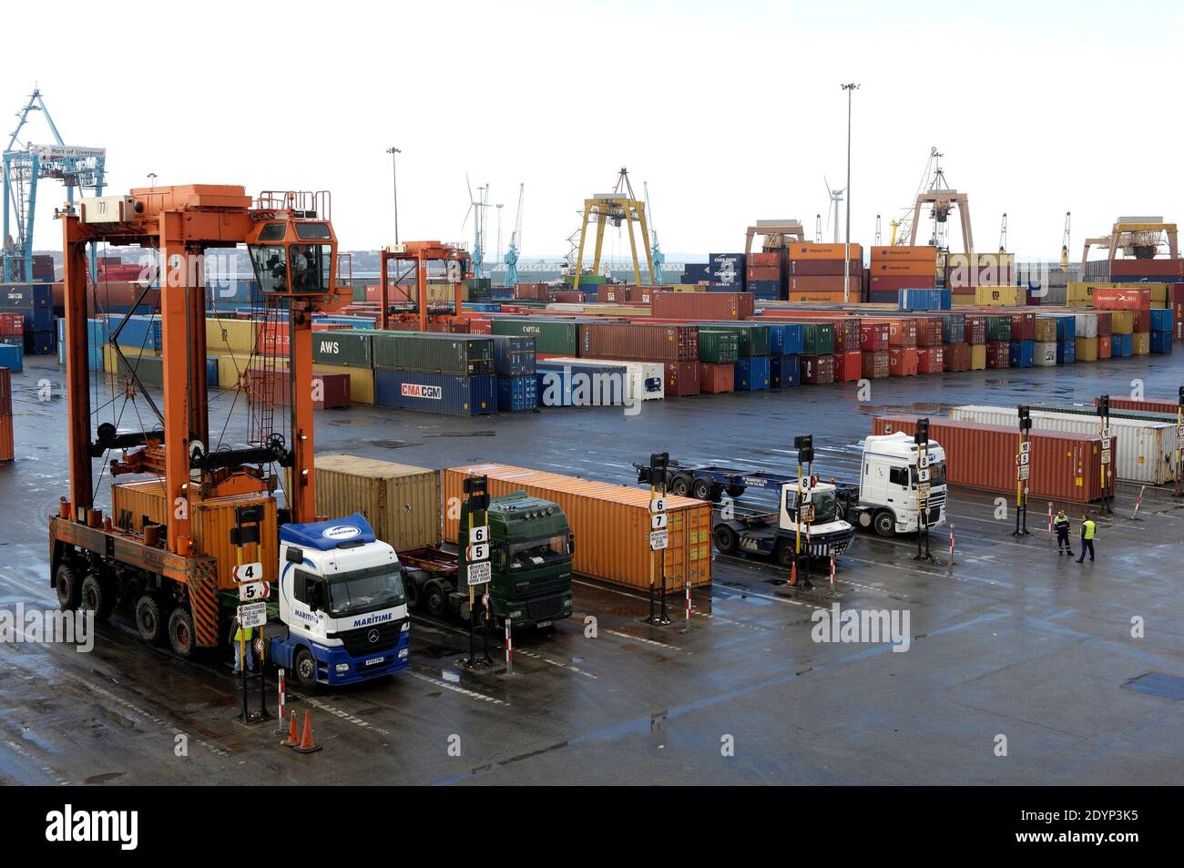 Container Lorries & Cargo Ships at Seaforth Dock, Port of Liverpool and ...
