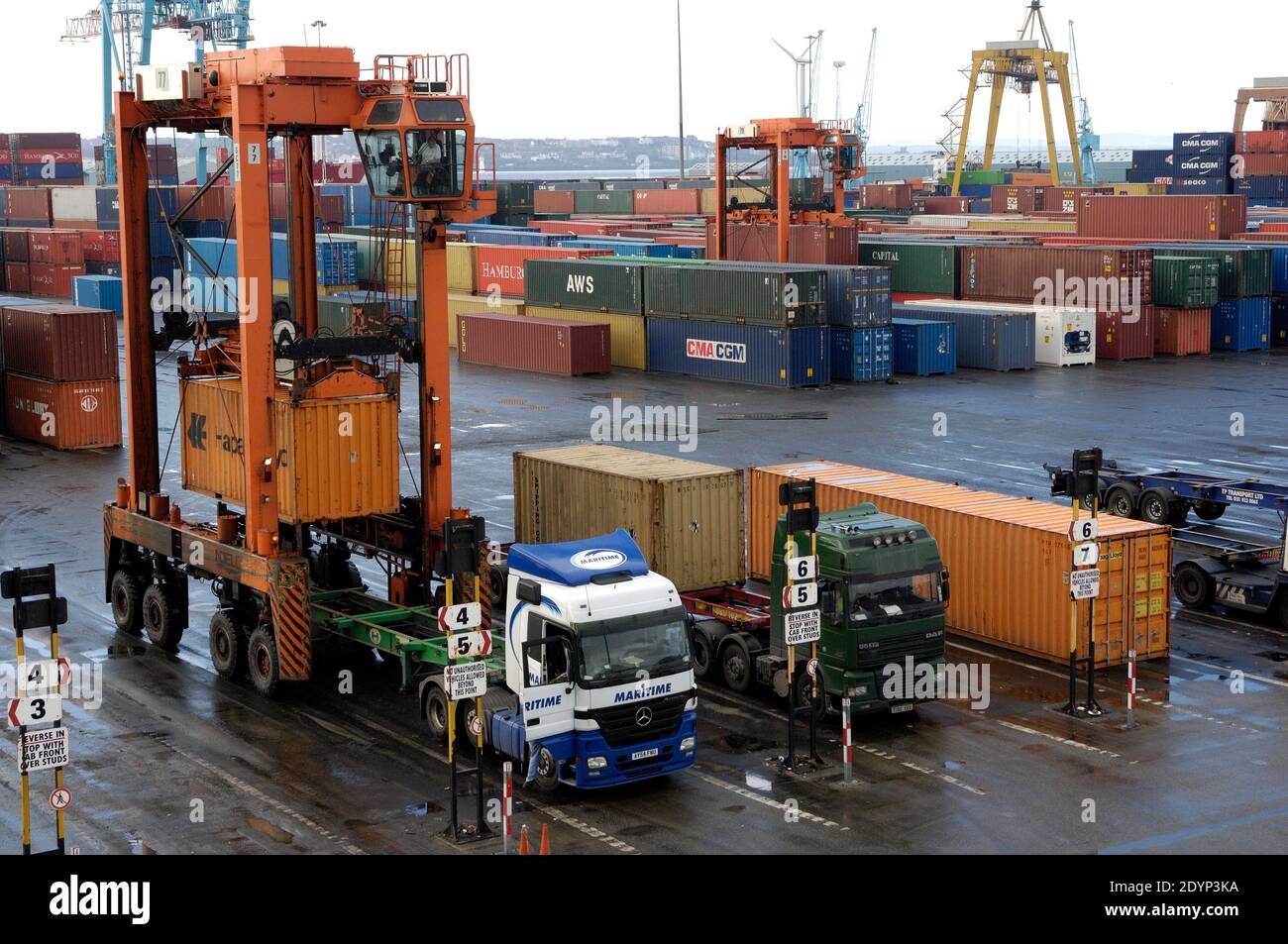 Container Lorries & Cargo Ships at Seaforth Dock, Port of Liverpool and ...