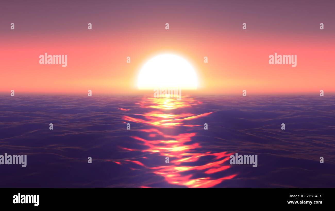 panorama of the ocean sunset, sea sunset, 3d render illustration Stock ...