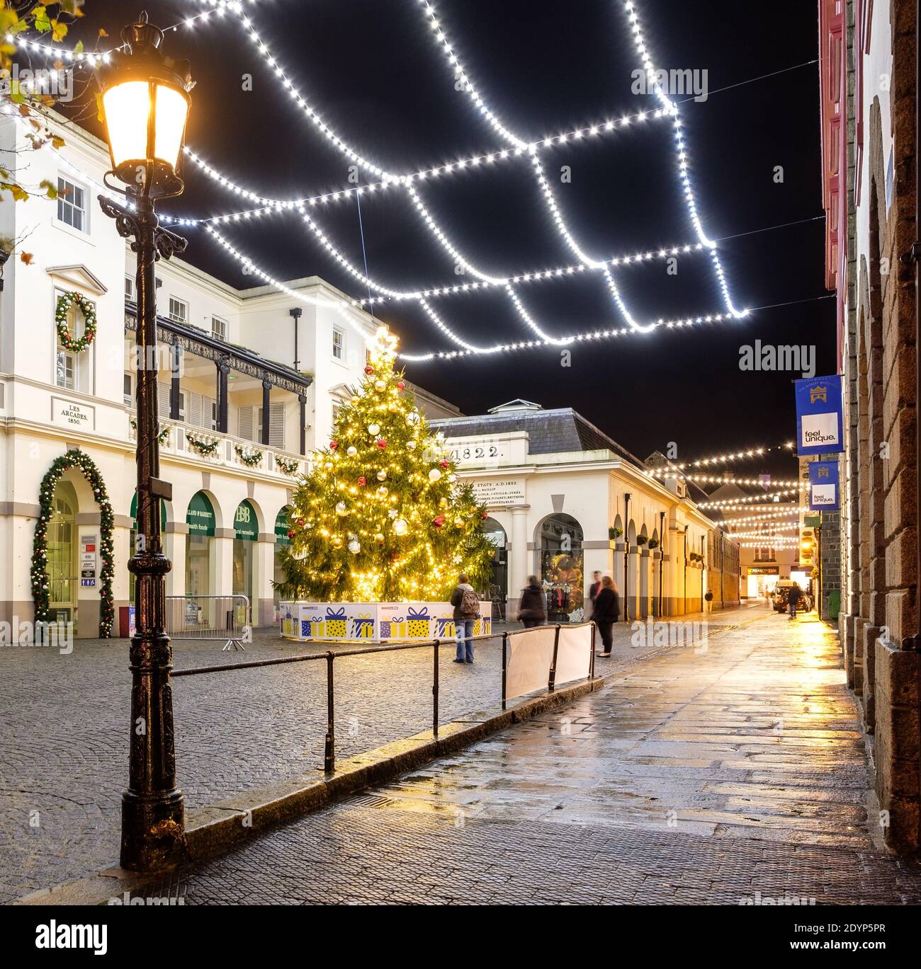 Christmas Tree in Market Square, Guernsey Stock Photo - Alamy