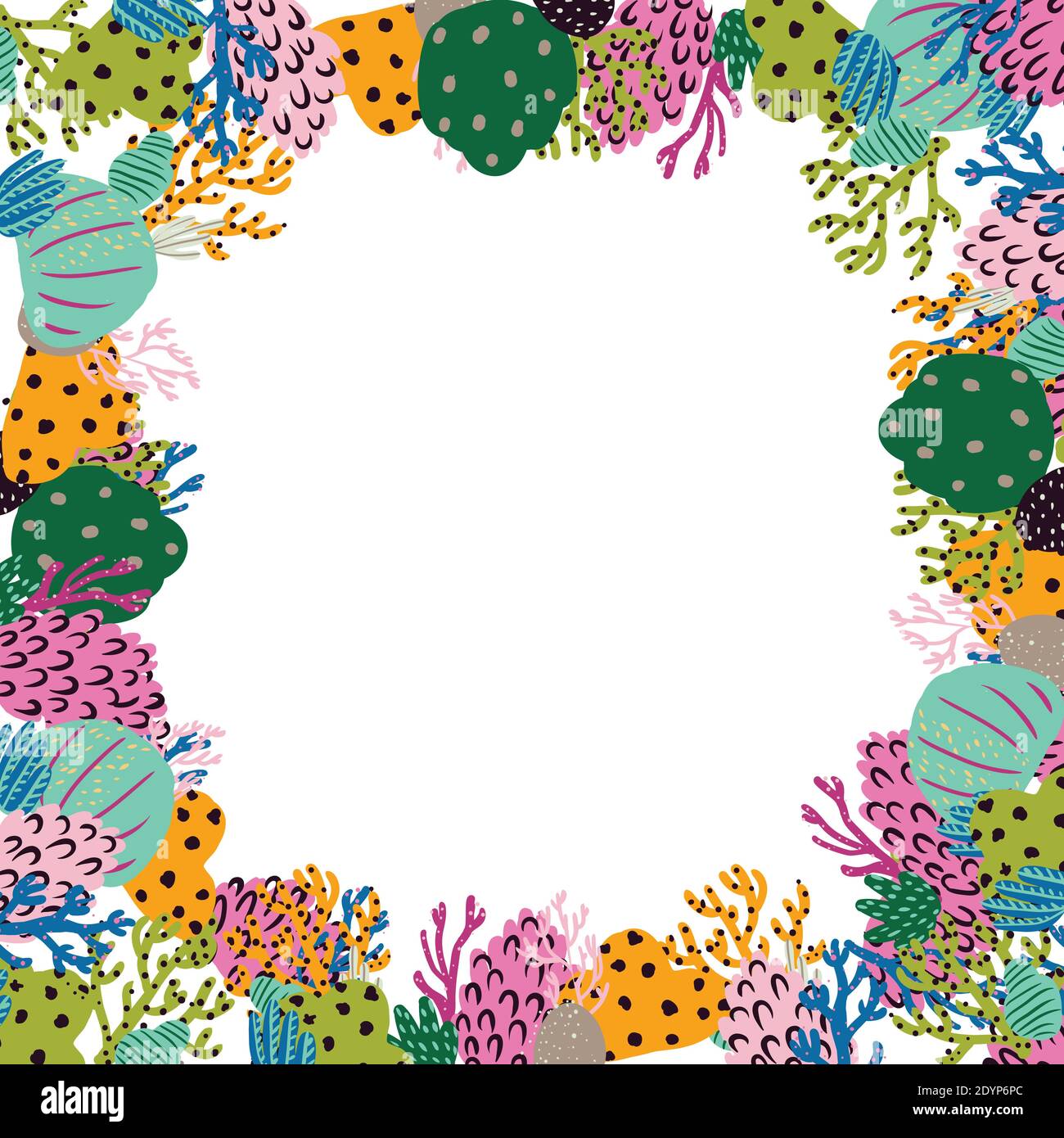 Abstract frame made of flowers and corals. Marine plants. Vector ...