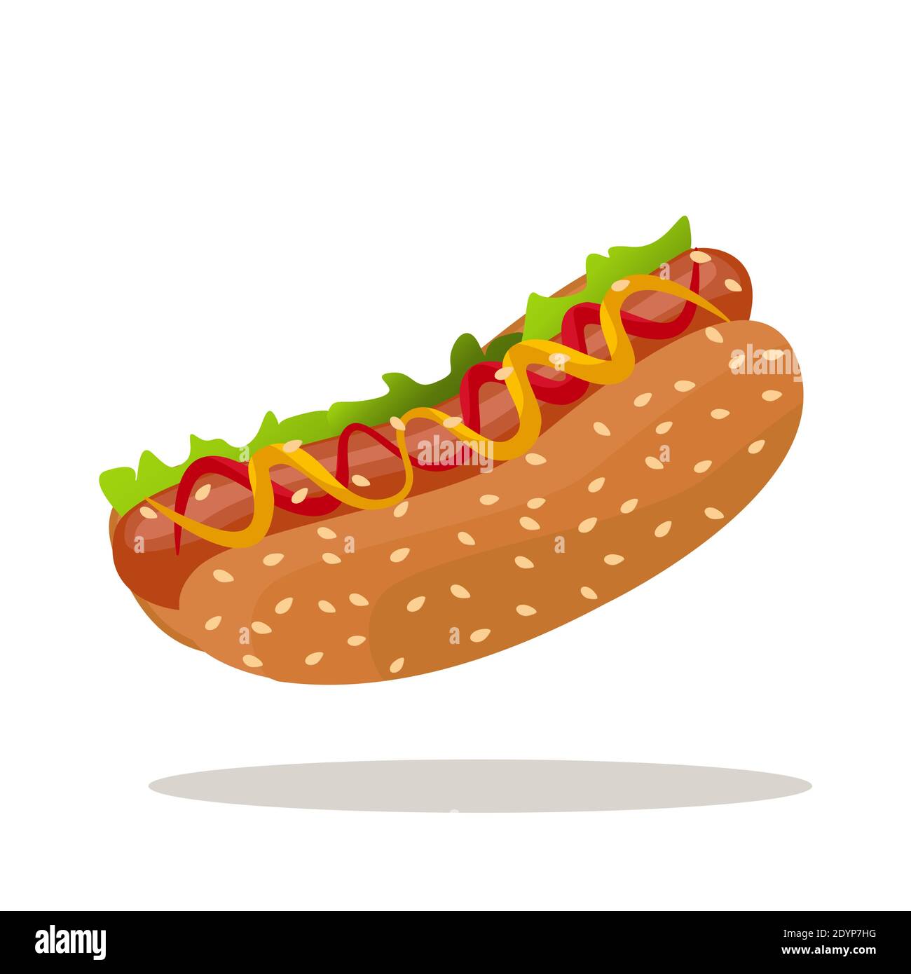 Tasty hot dog with lettuce, ketchup and mustard toppings vector eps.10 ...