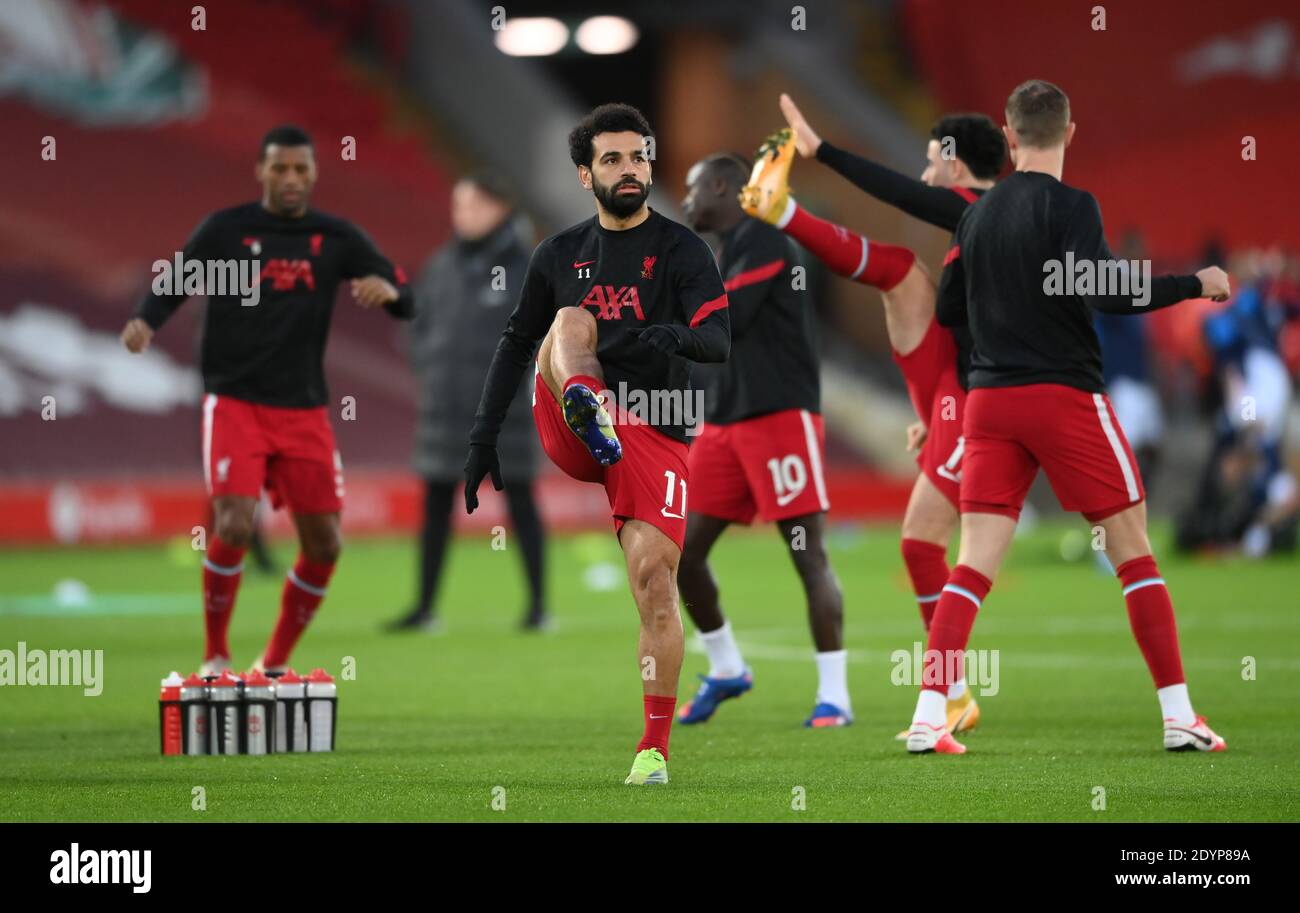Liverpool's Mohamed Salah warming up before the Premier League match at ...