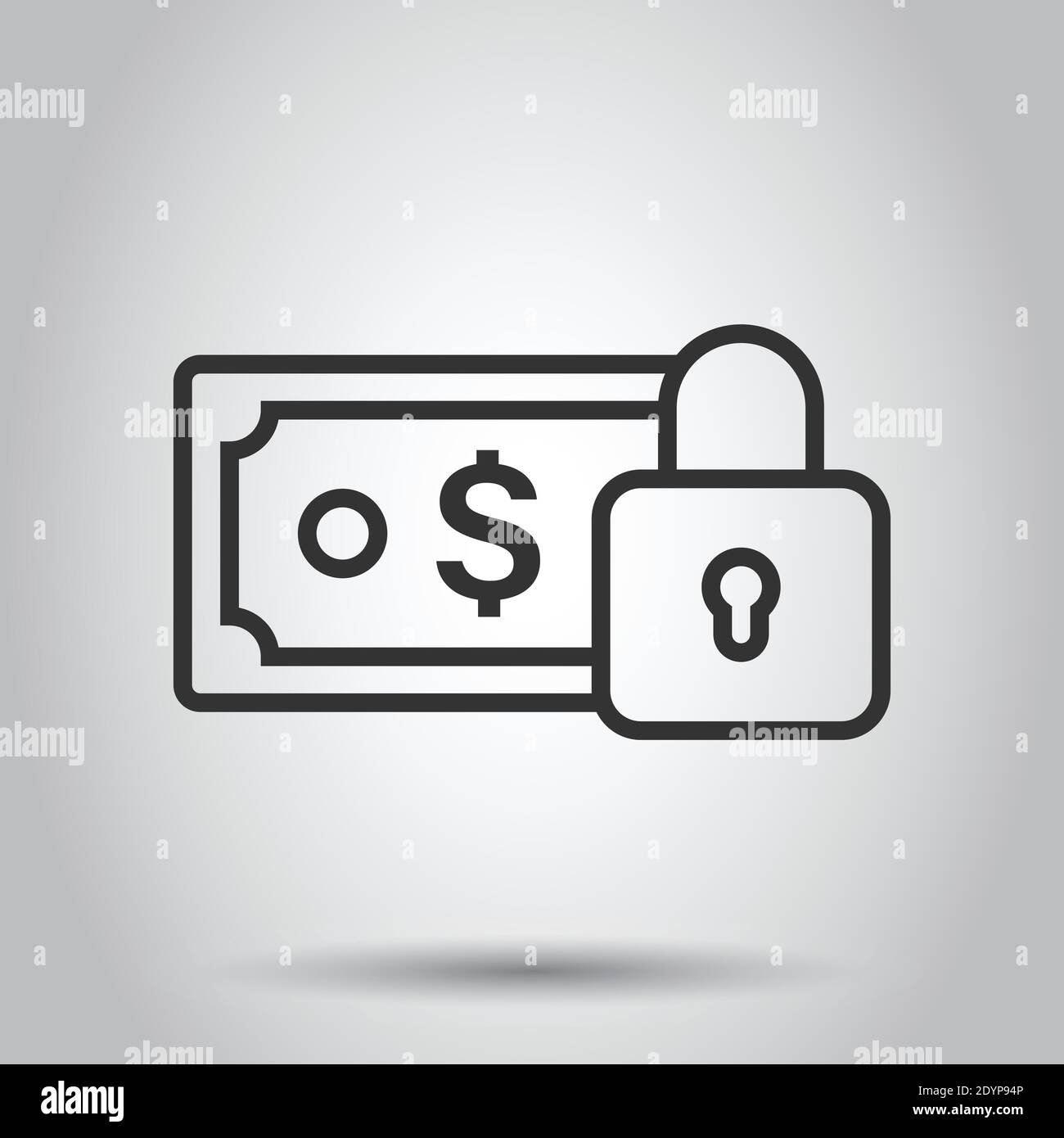 Dollar banknote with lock icon in flat style. Dollar cash safe vector ...