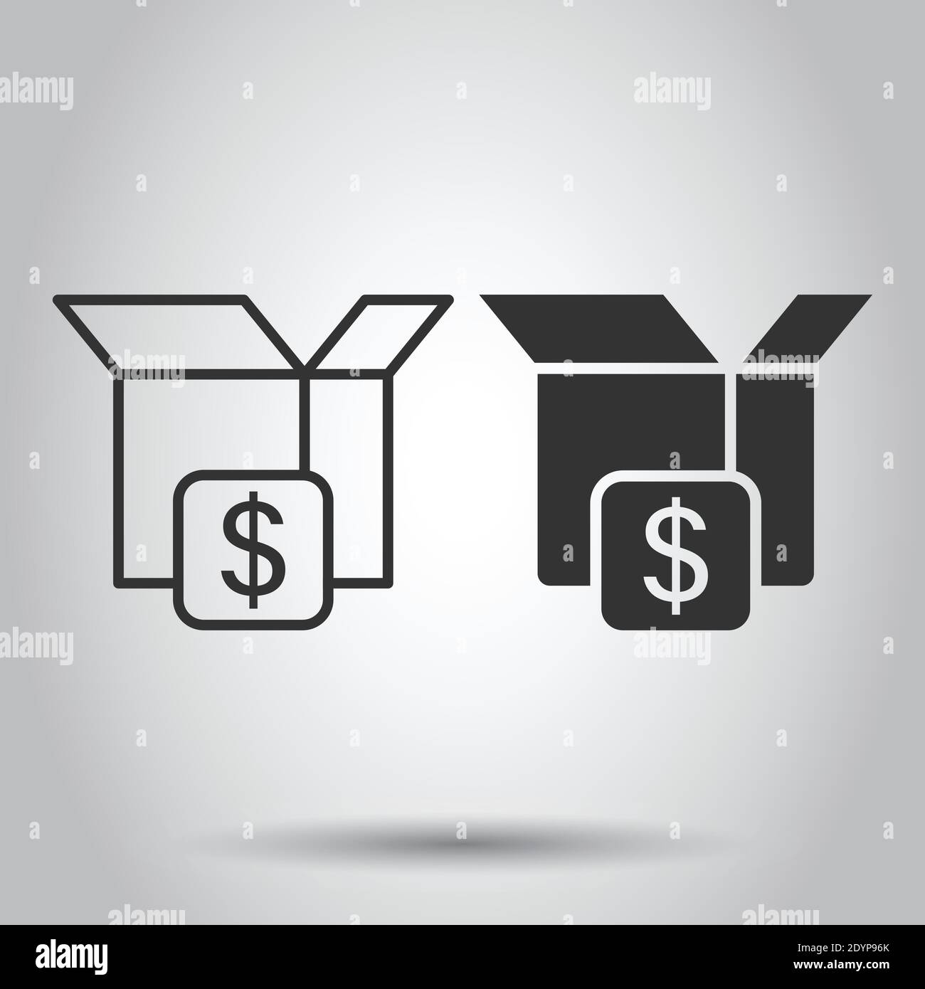 Shipping box with dollar icon in flat style. Container vector ...
