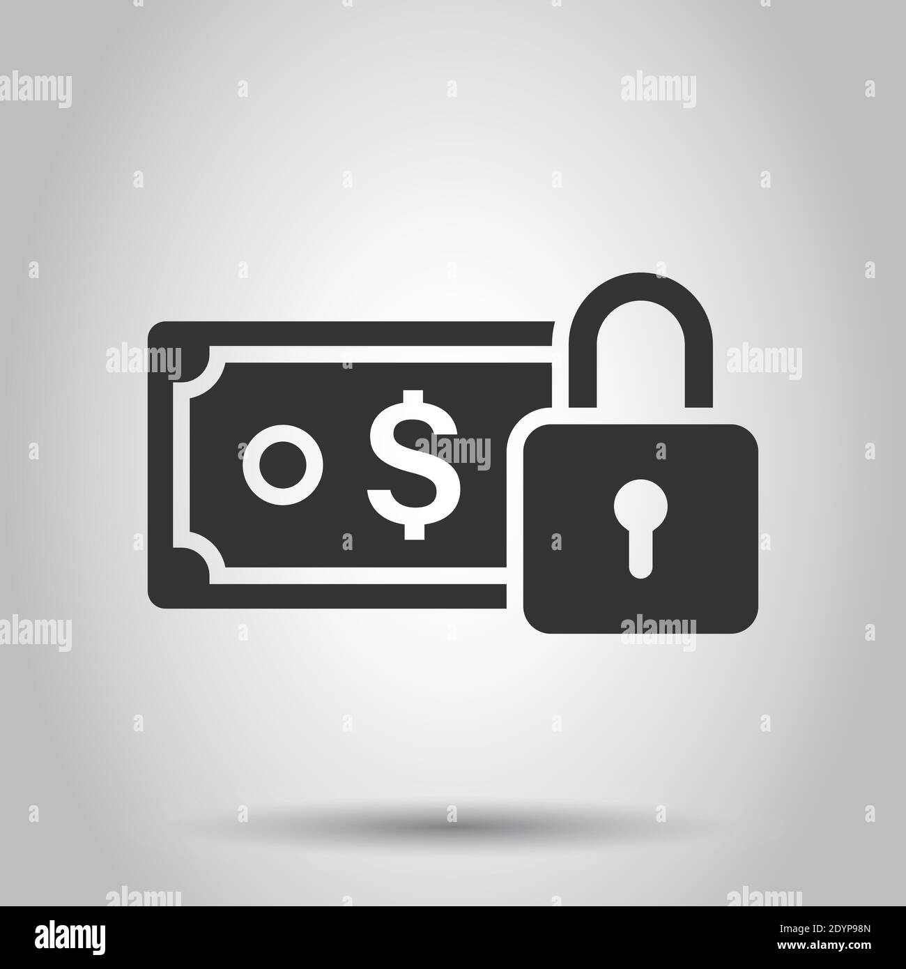 Dollar banknote with lock icon in flat style. Dollar cash safe vector ...