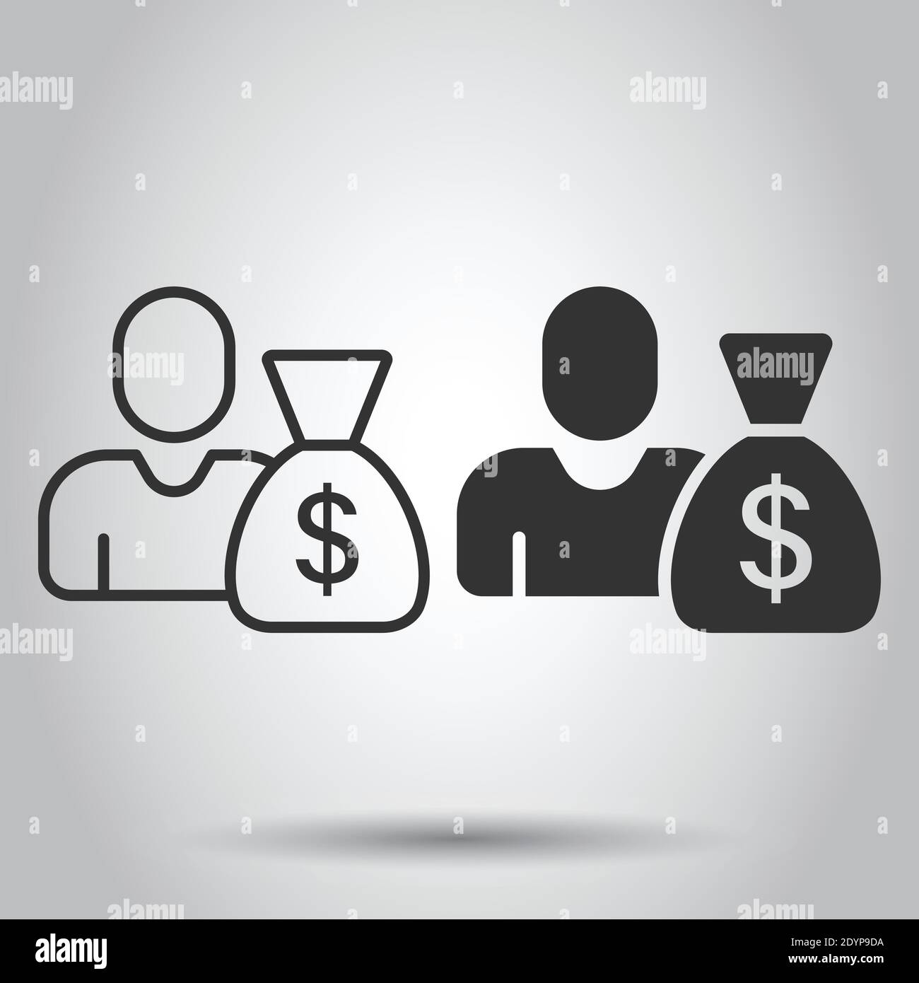 People with money bag icon in flat style. Businessman bag vector ...