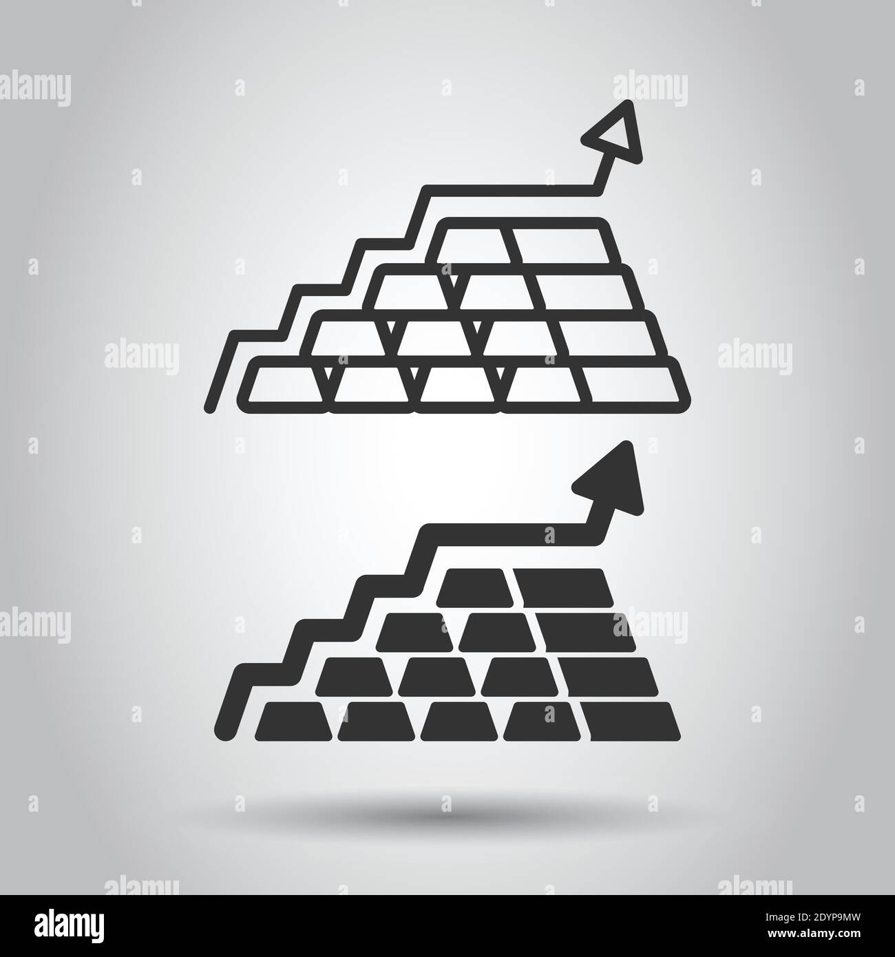 Gold stack price increase icon in flat style. Silver brick diagram ...