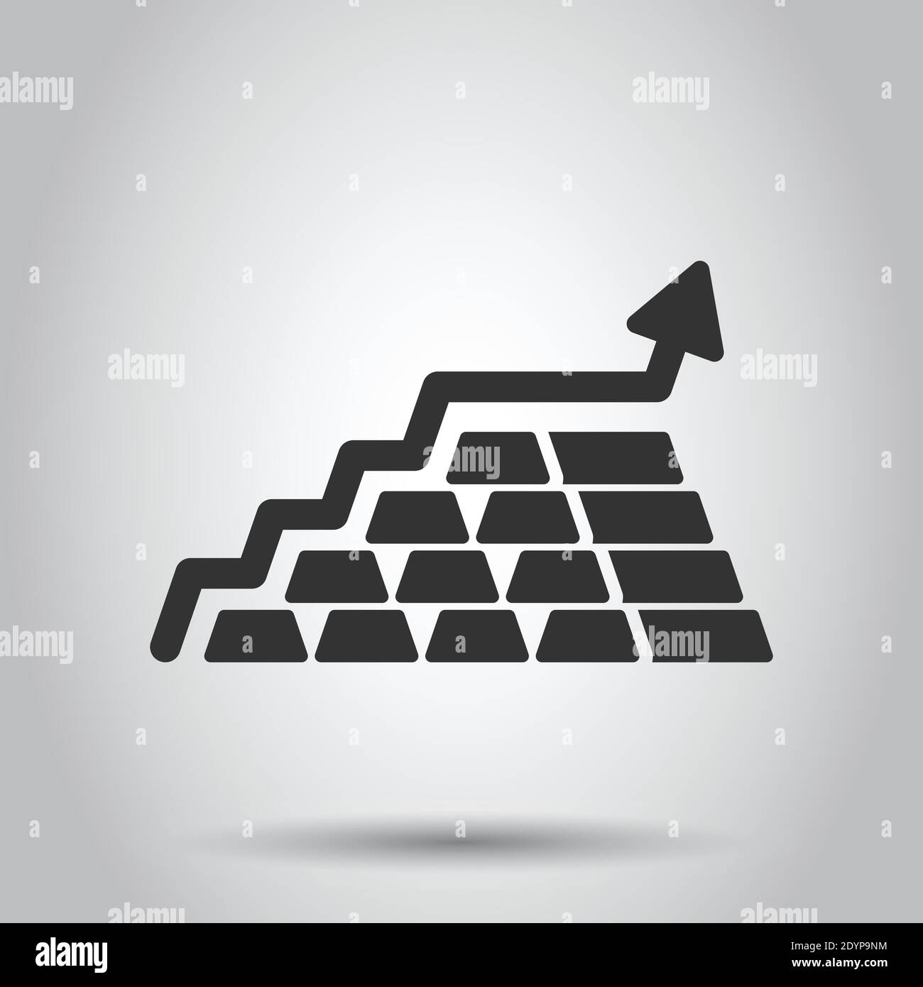 Gold stack price increase icon in flat style. Silver brick diagram ...