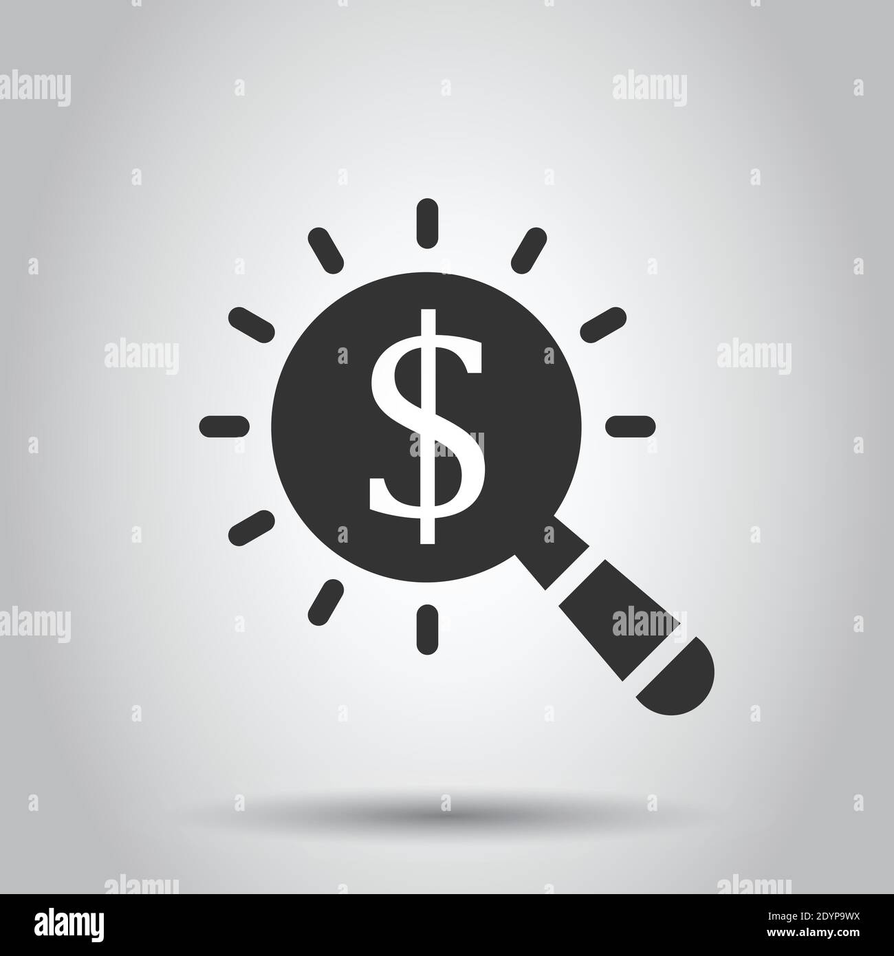 Magnifier glass with money icon in flat style. Dollar search vector ...