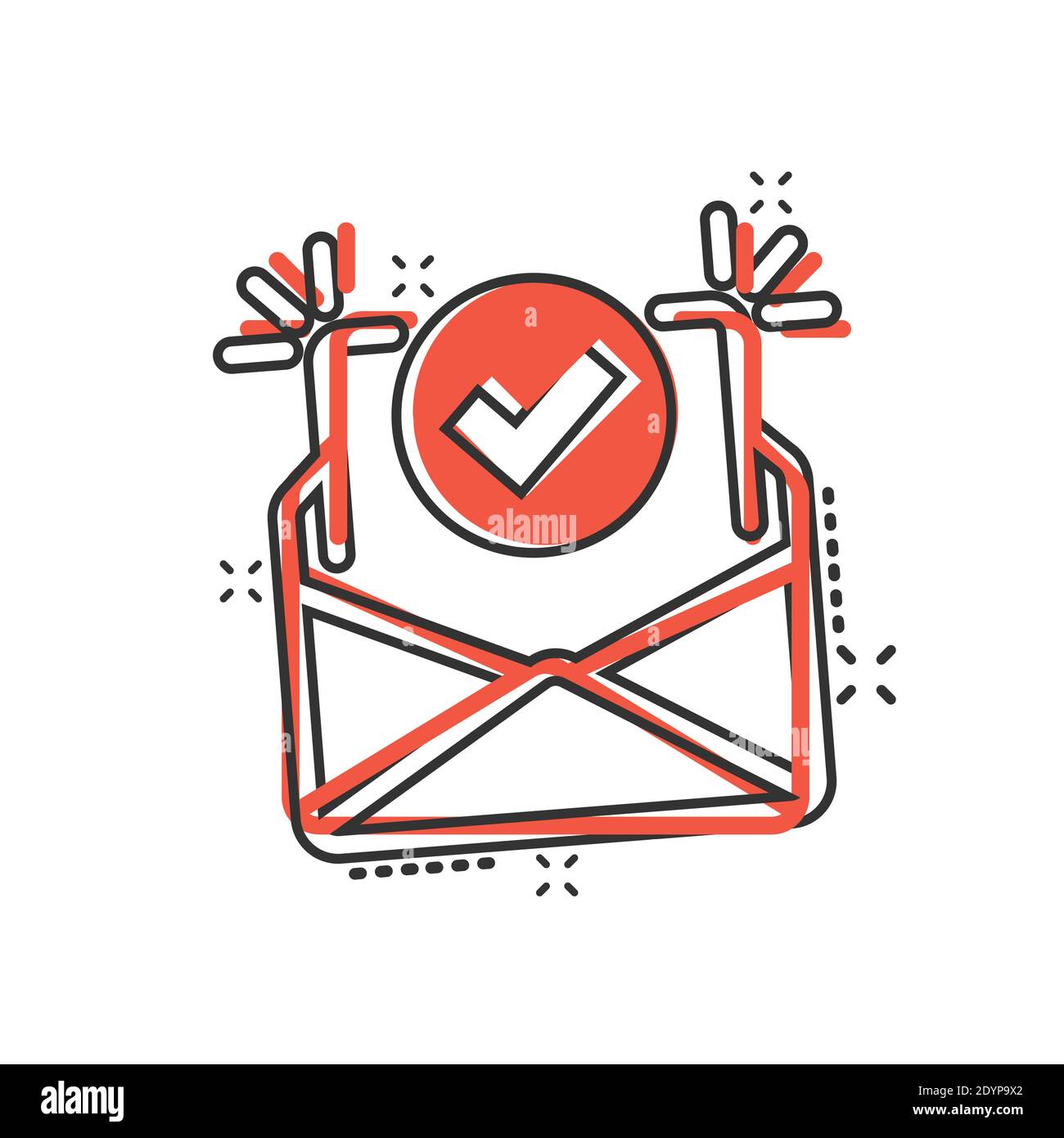 Envelope with confirmed document icon in comic style. Verify cartoon ...