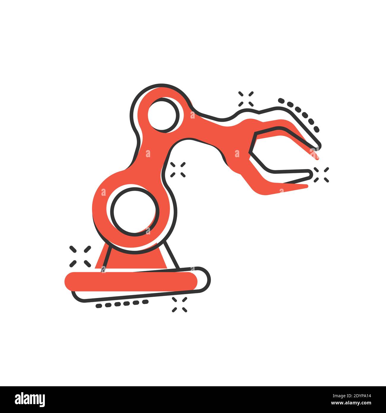 Robot arm icon in comic style. Mechanic manipulator cartoon vector ...