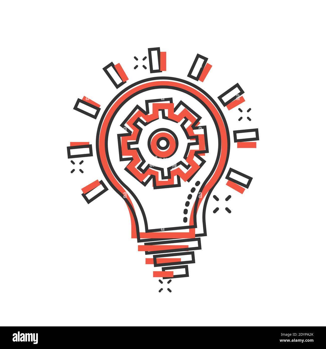 Innovation icon in comic style. Lightbulb with cogwheel cartoon vector ...