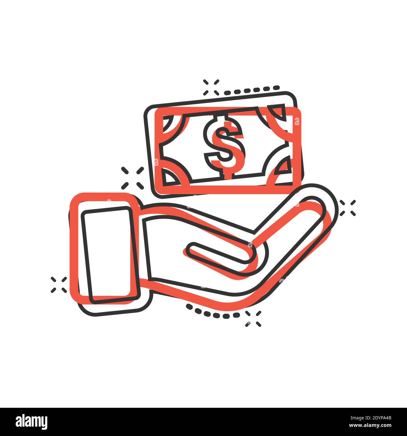 Remuneration icon in comic style. Money in hand cartoon vector ...
