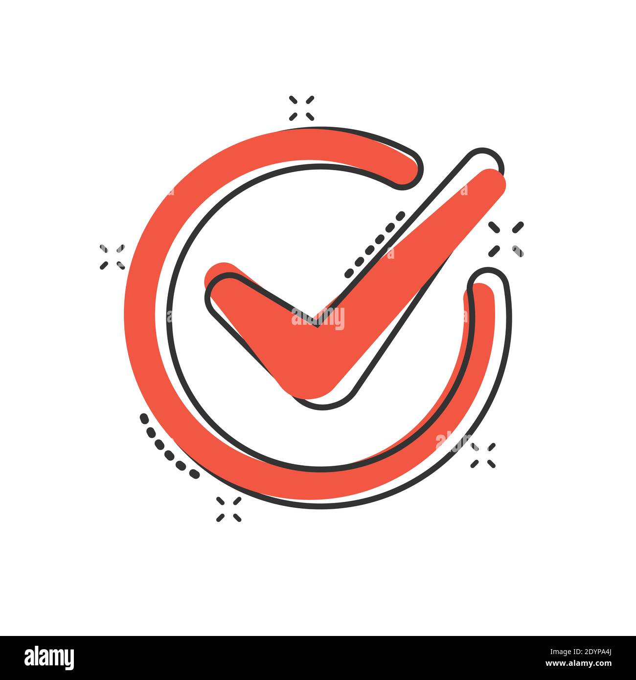 Check mark sign icon in comic style. Confirm button cartoon vector ...