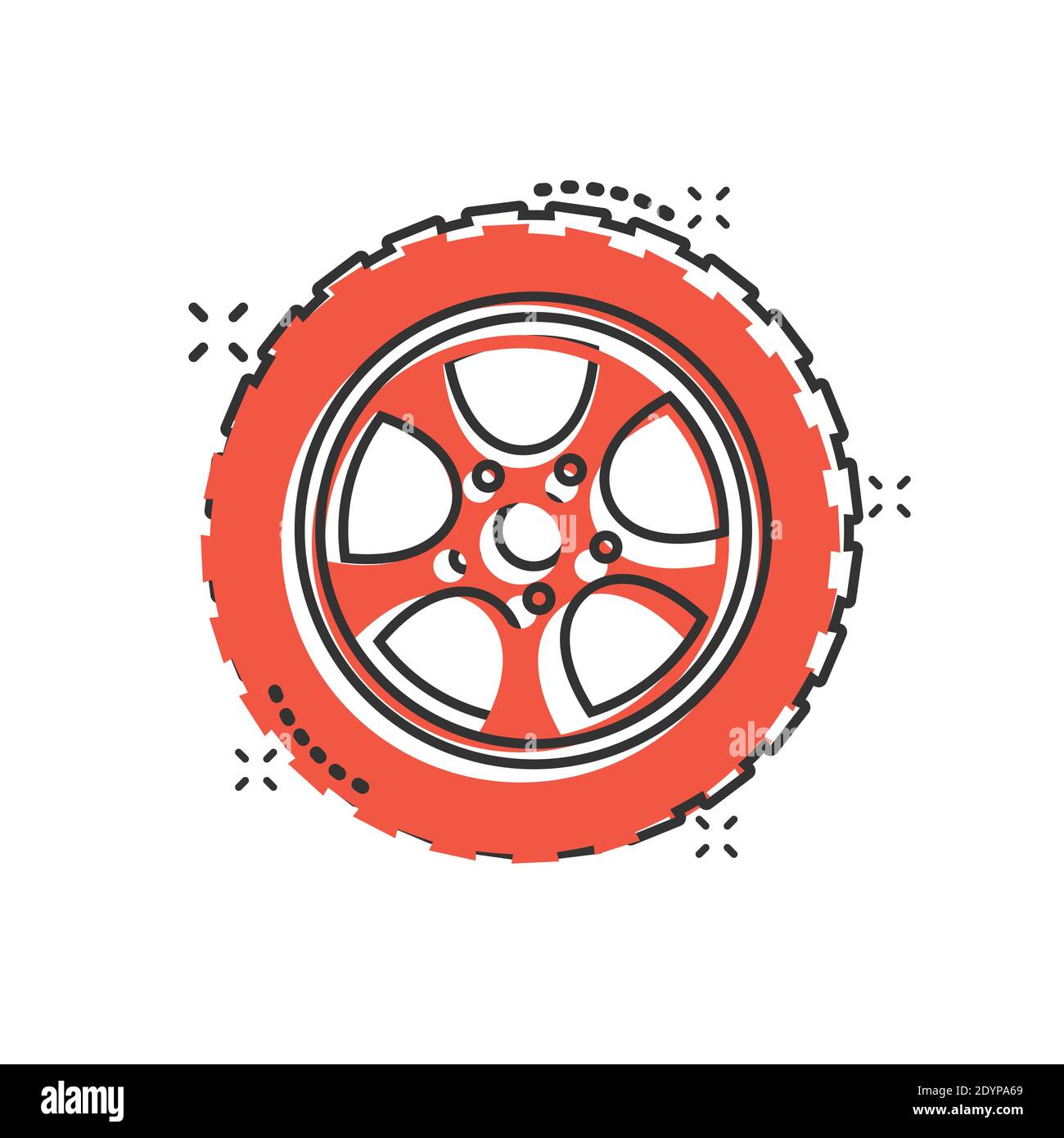 Car wheel icon in comic style. Vehicle part cartoon vector illustration ...
