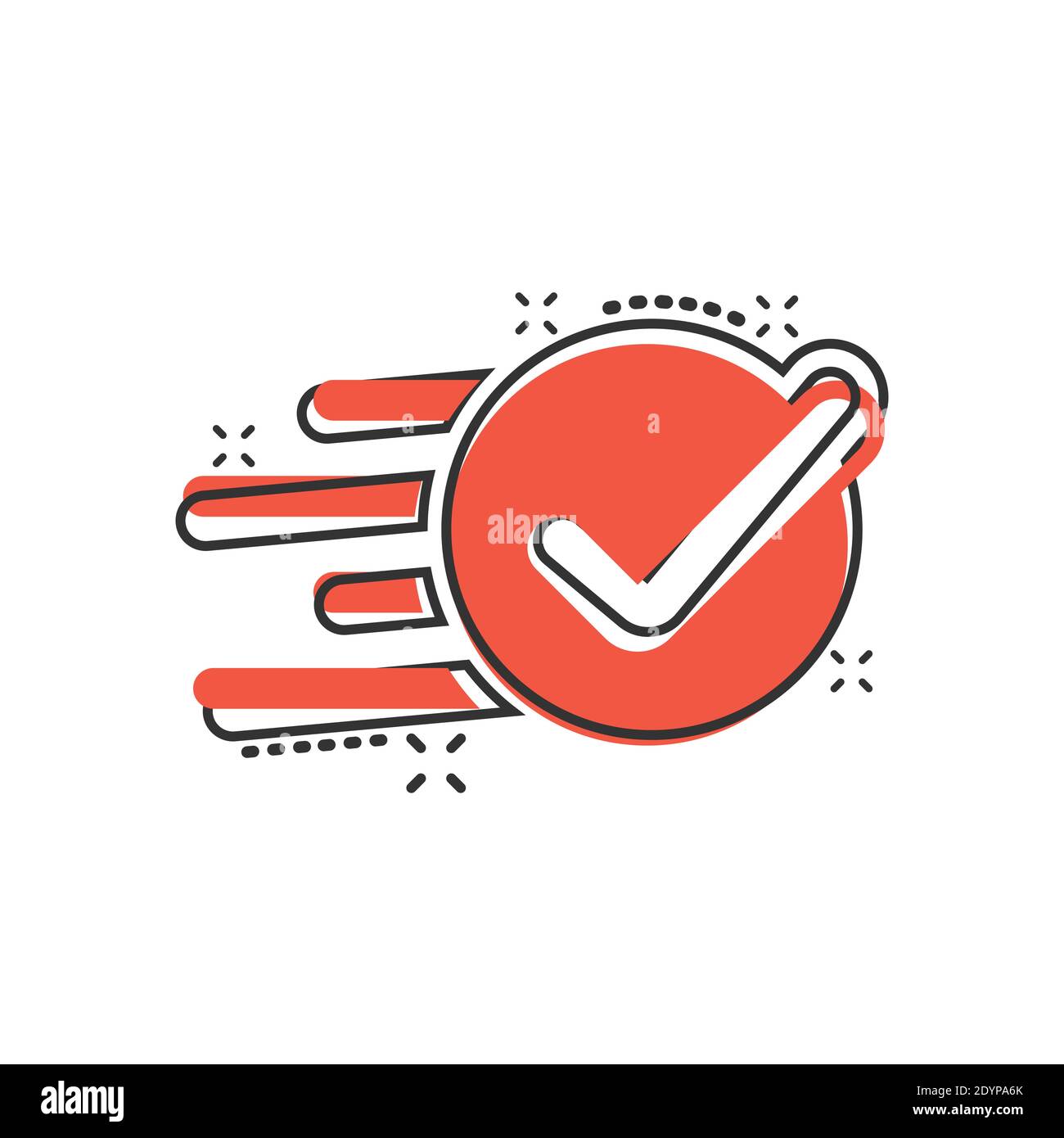 Check mark sign icon in comic style. Confirm button cartoon vector ...