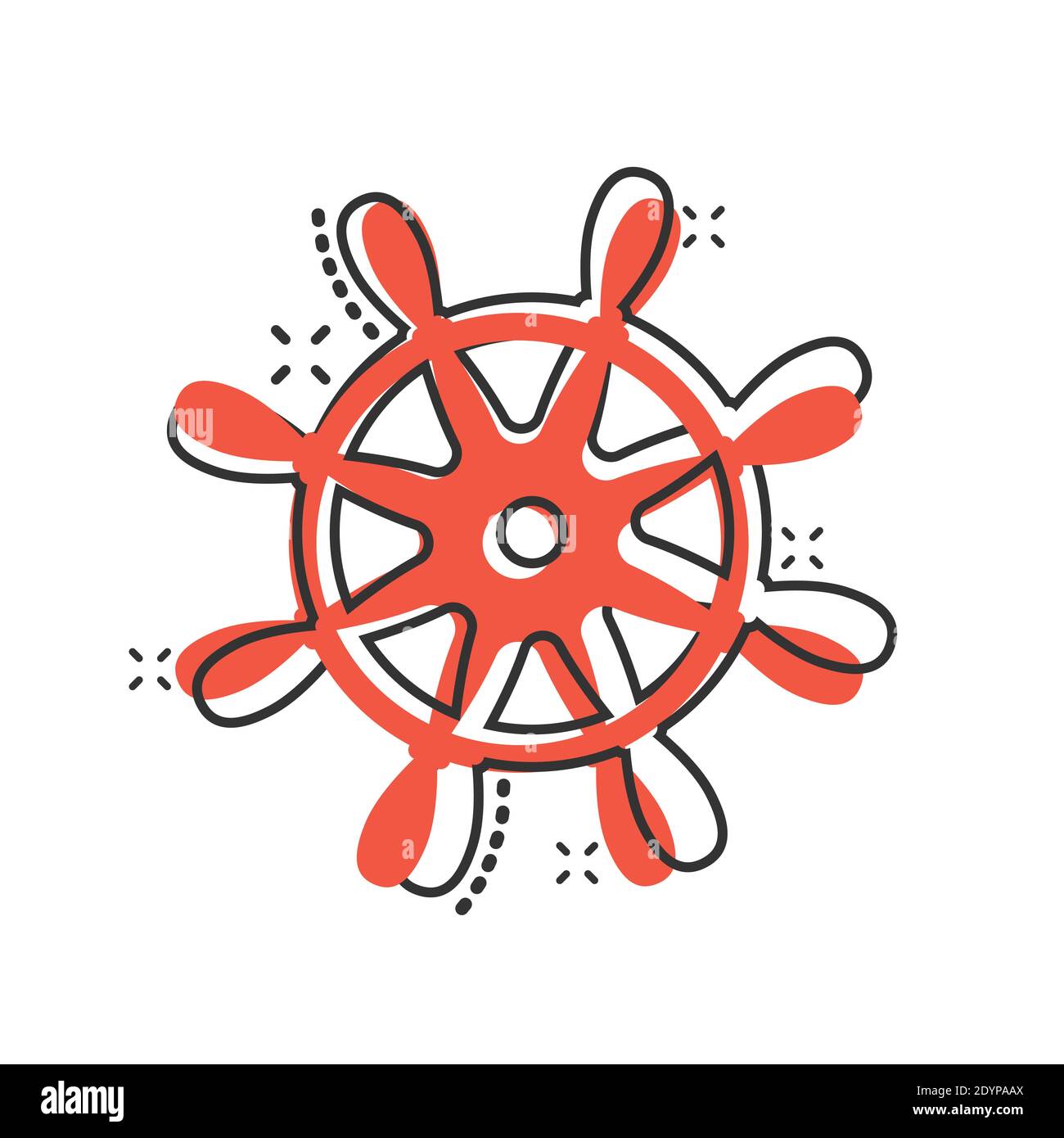 Helm wheel icon in comic style. Navigate steer cartoon vector ...