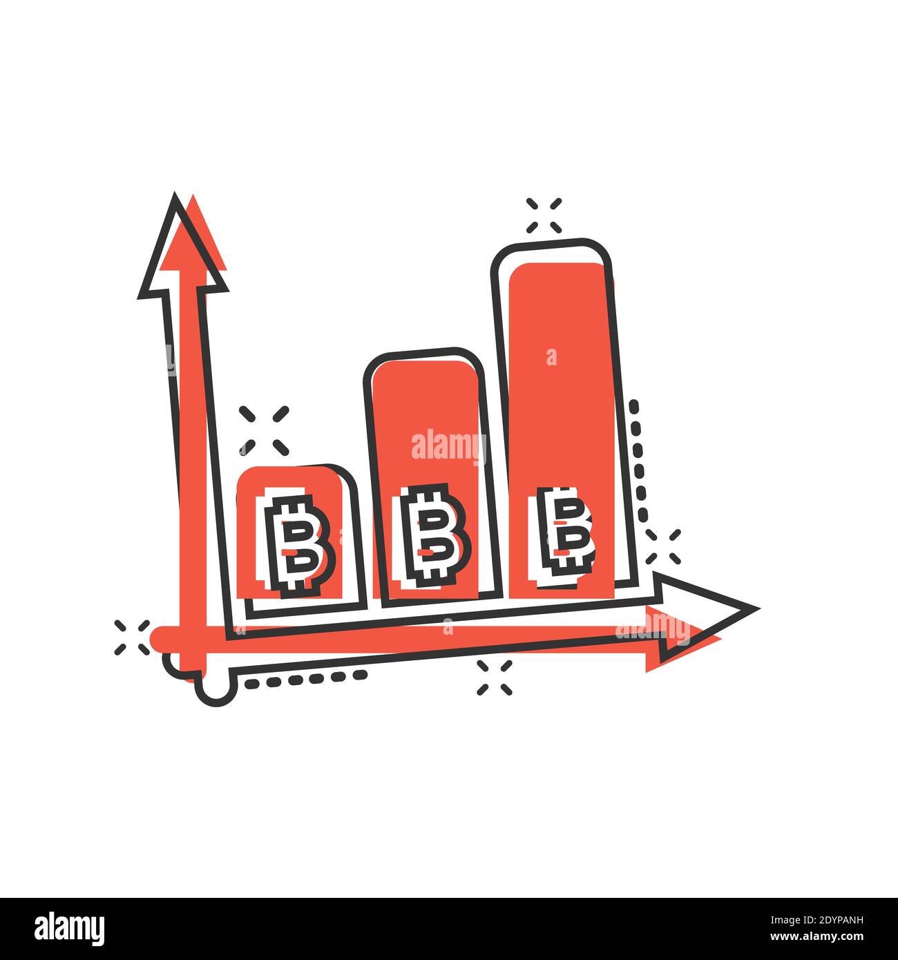 Bitcoin growth icon in comic style. Blockchain cartoon vector ...