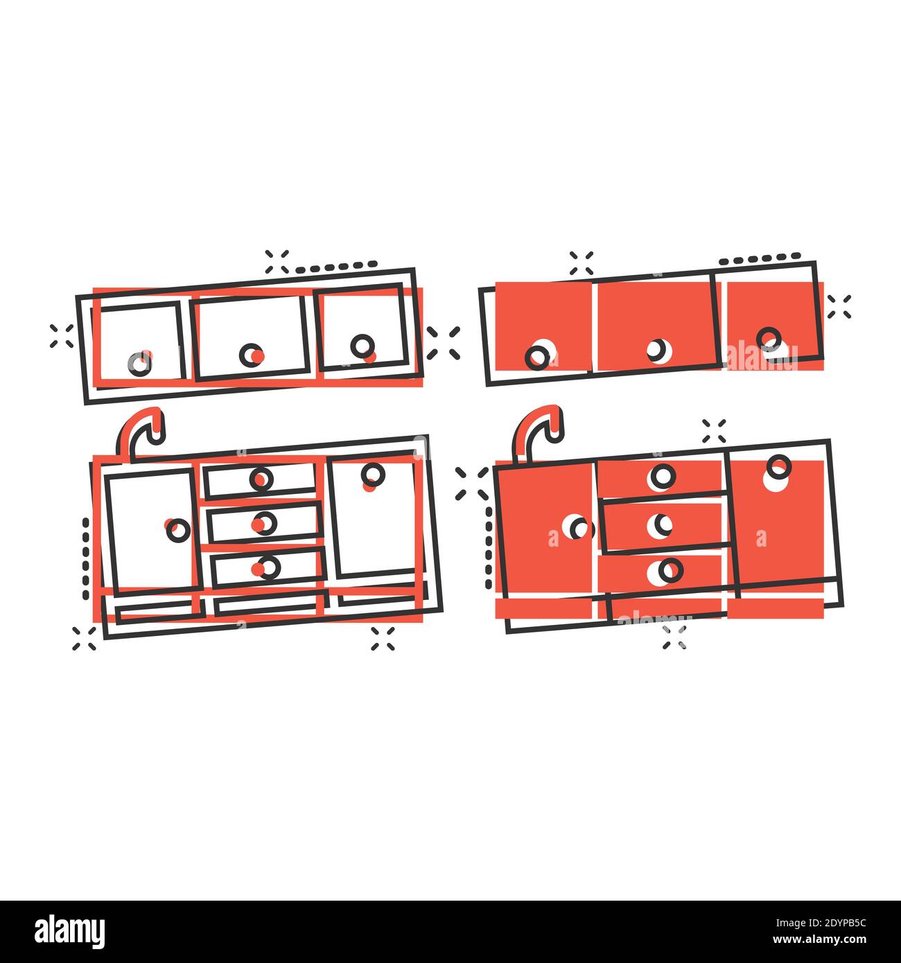 Kitchen furniture icon in comic style. Cuisine cartoon vector ...