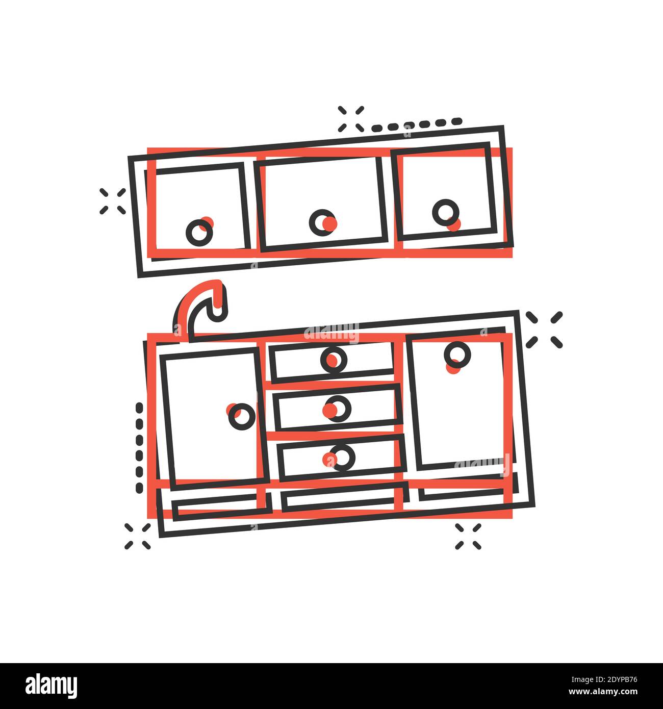 Kitchen furniture icon in comic style. Cuisine cartoon vector ...