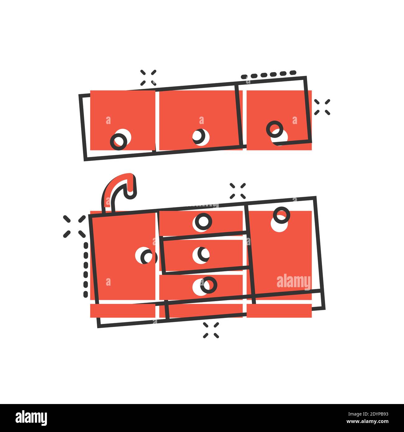 Kitchen furniture icon in comic style. Cuisine cartoon vector ...