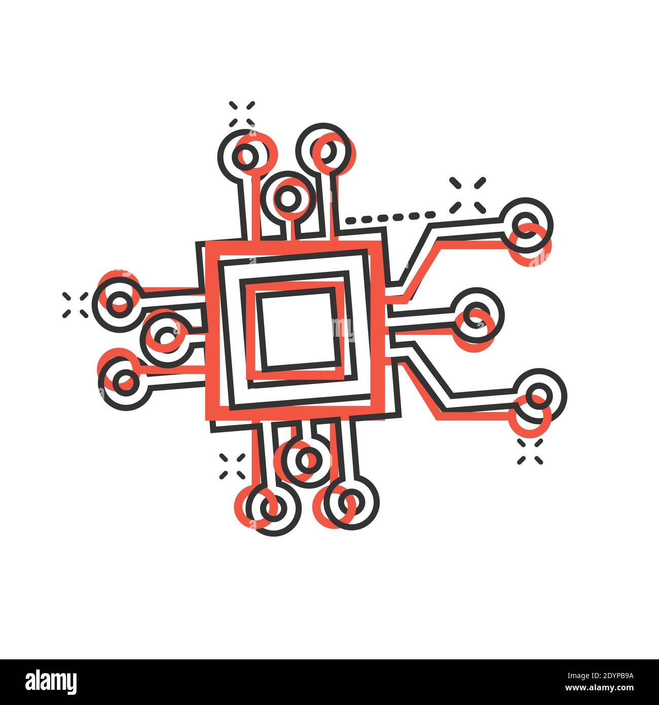 Computer chip icon in comic style. Circuit board cartoon vector ...