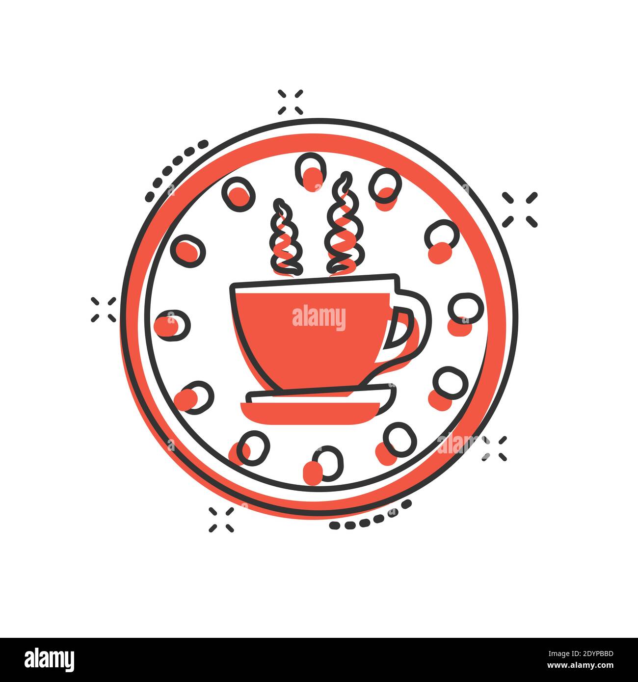 Coffee break icon in comic style. Clock with tea cup cartoon vector ...