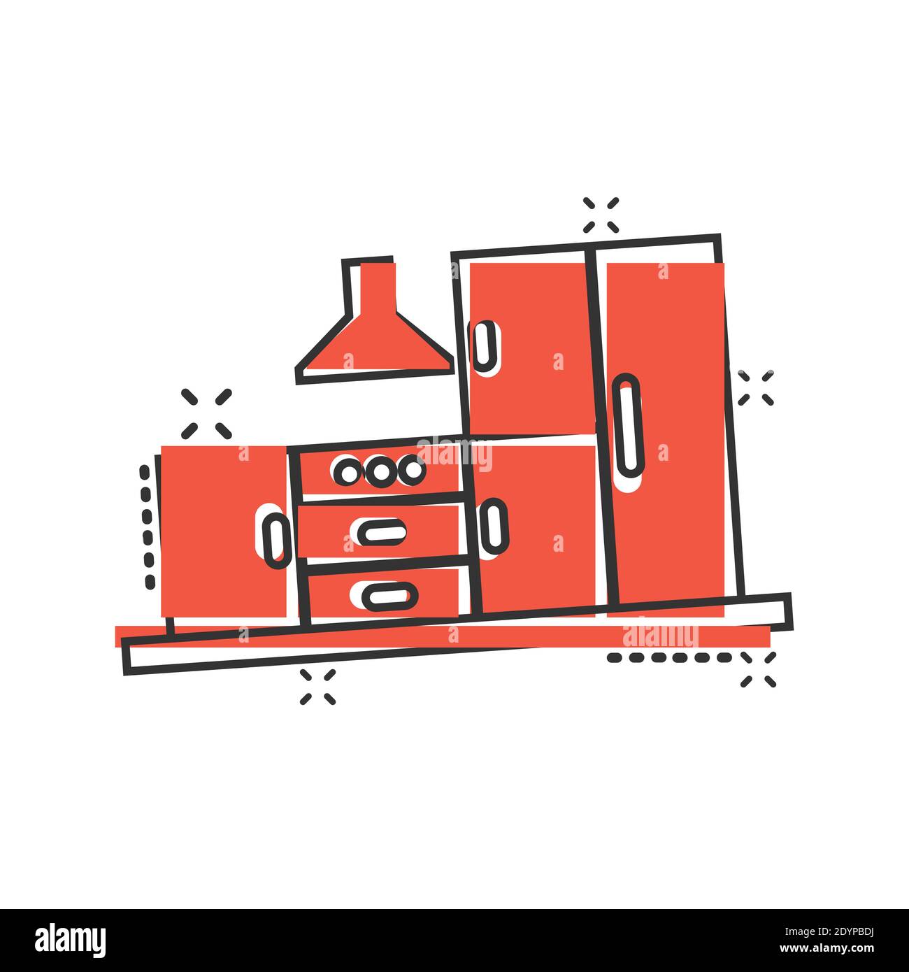 Kitchen furniture icon in comic style. Cuisine cartoon vector ...
