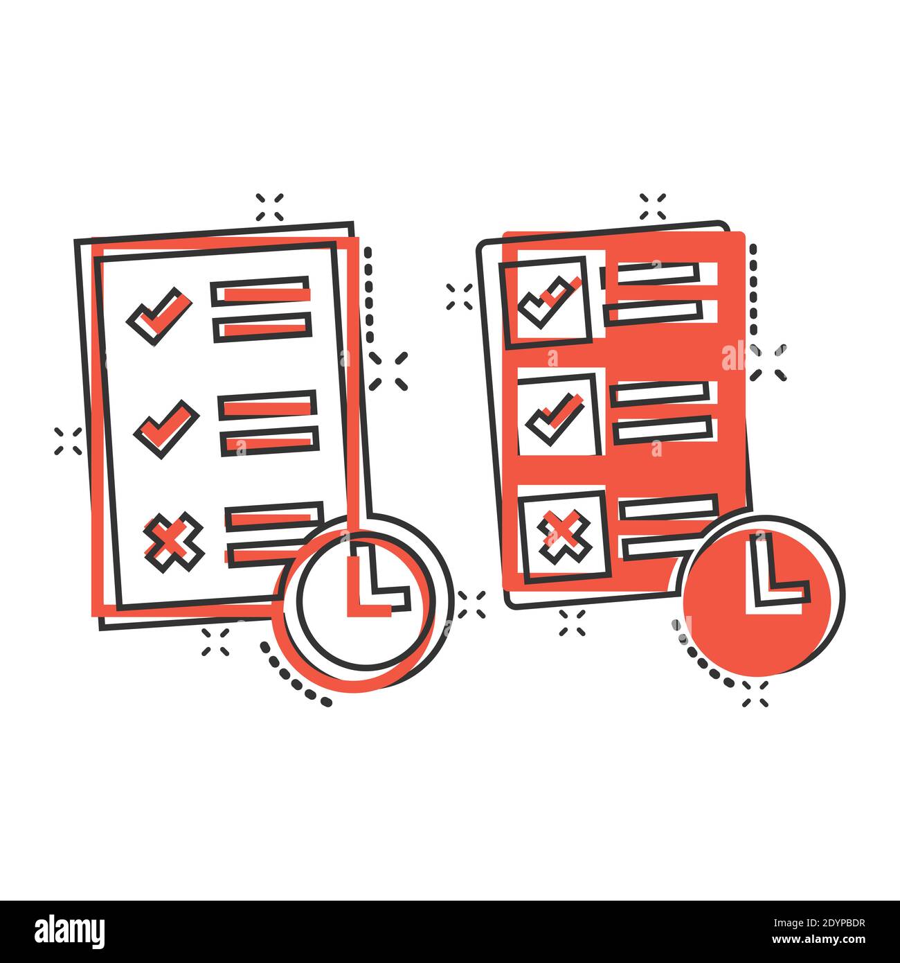 Contract time icon in comic style. Document with clock cartoon vector ...