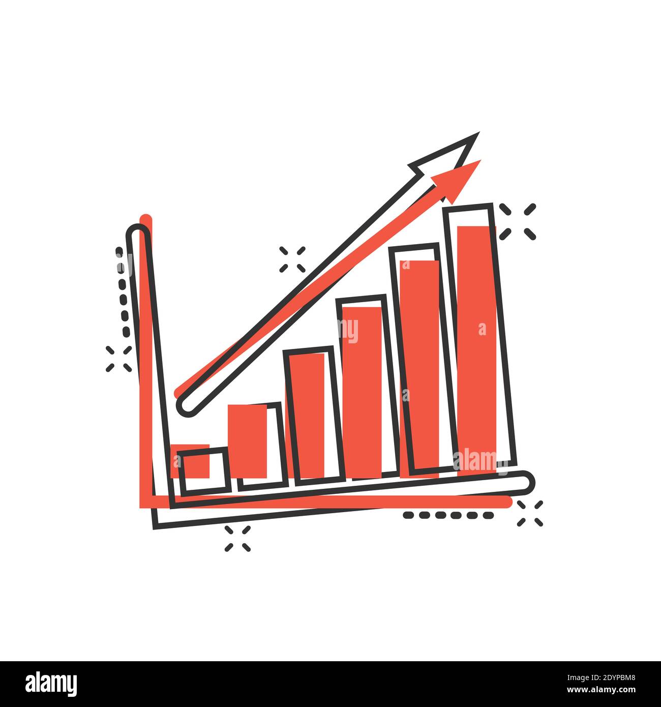 Chart graph icon in comic style. Arrow grow cartoon vector illustration ...