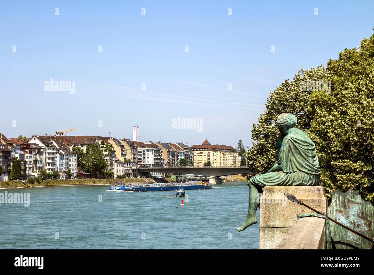Basel, SWITZERLAND: Sitting Helvetia statue on the river Rhine in Basel ...