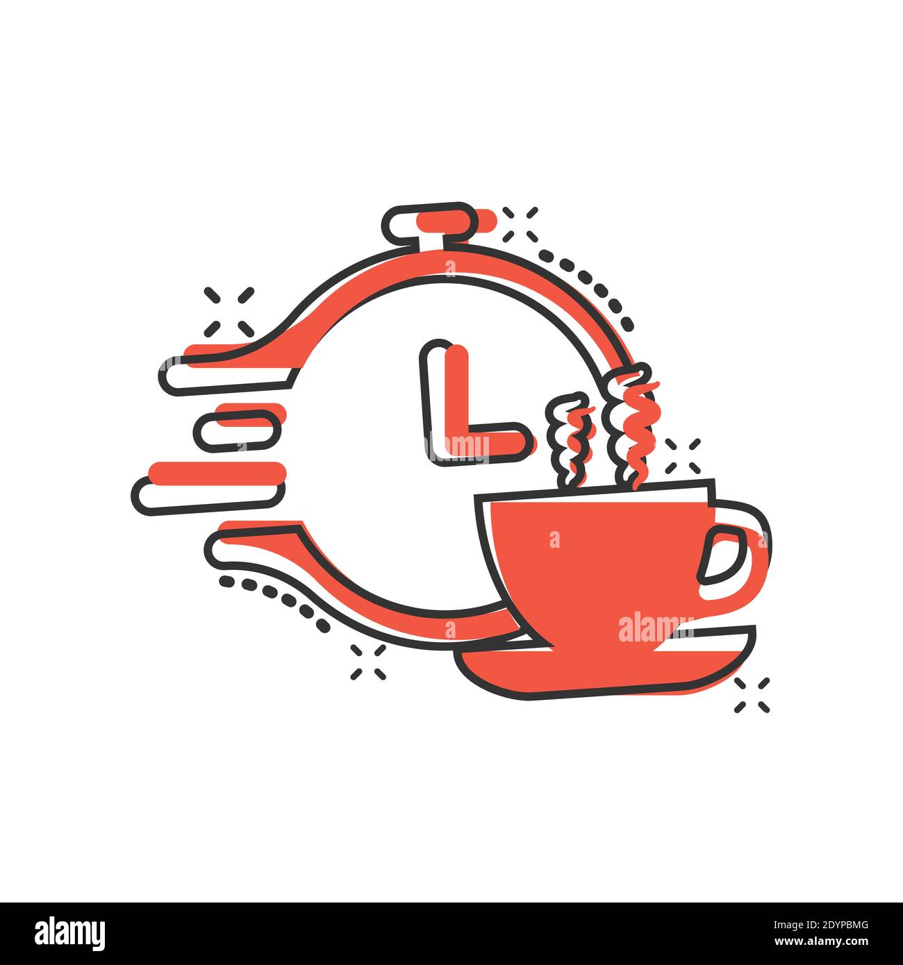 Coffee break icon in comic style. Clock with tea cup cartoon vector ...