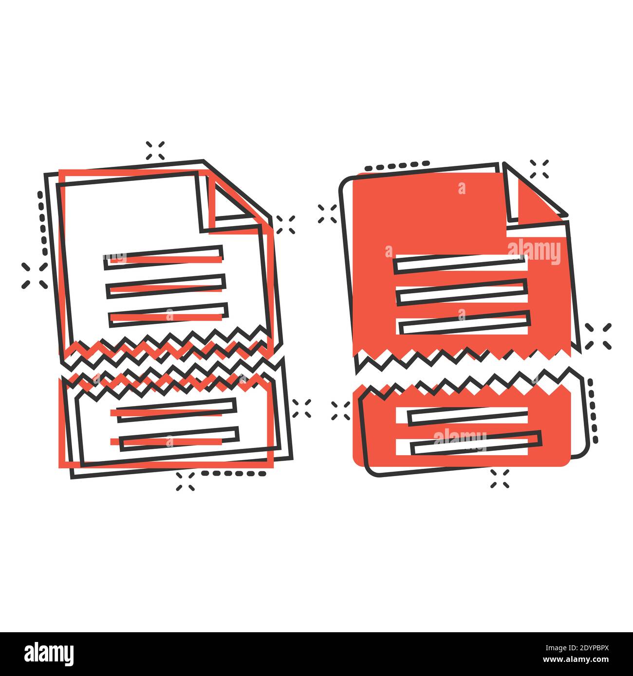 Document error icon in comic style. Broken report cartoon vector ...