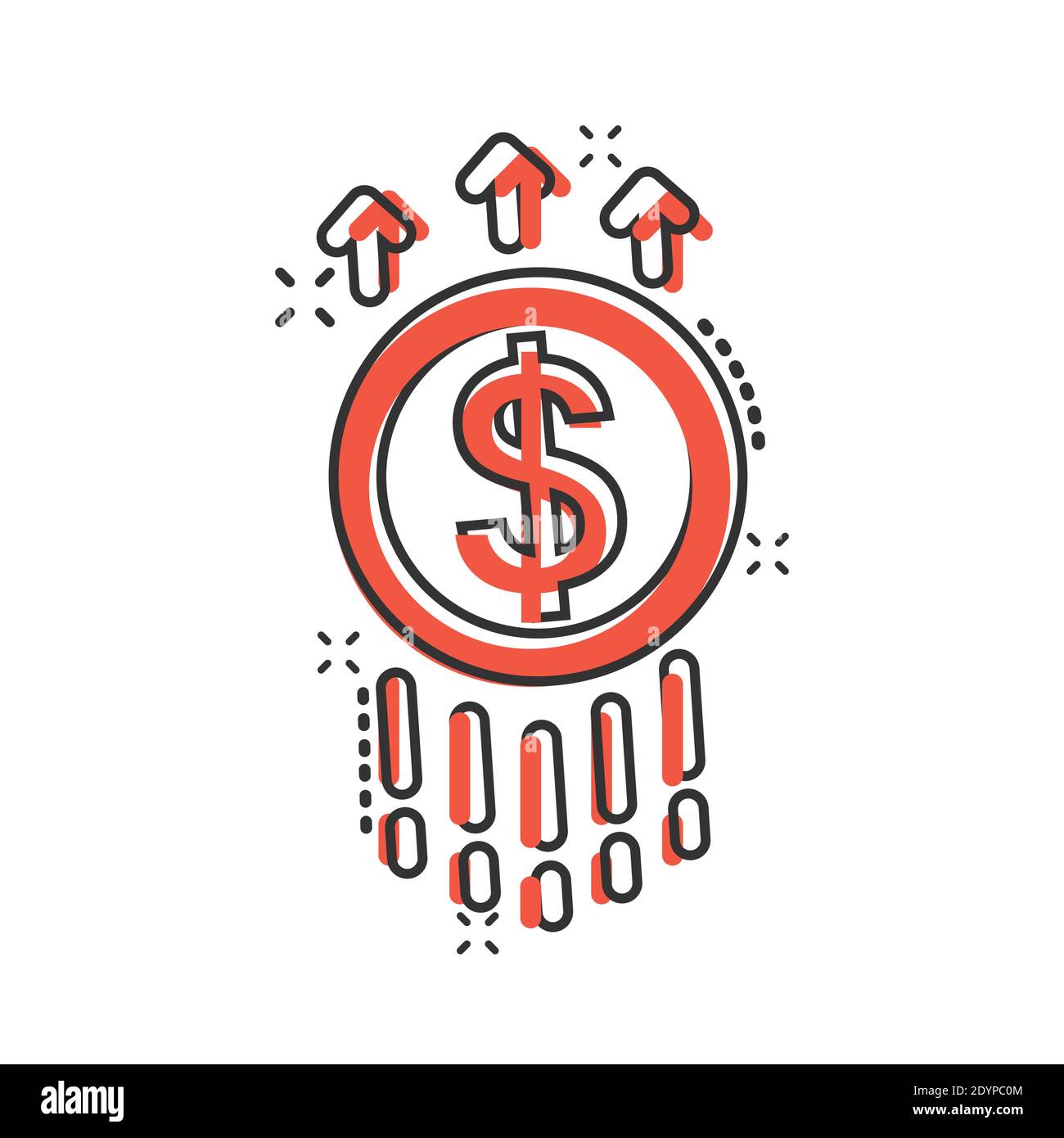 Growth arrow icon in comic style. Revenue cartoon vector illustration ...