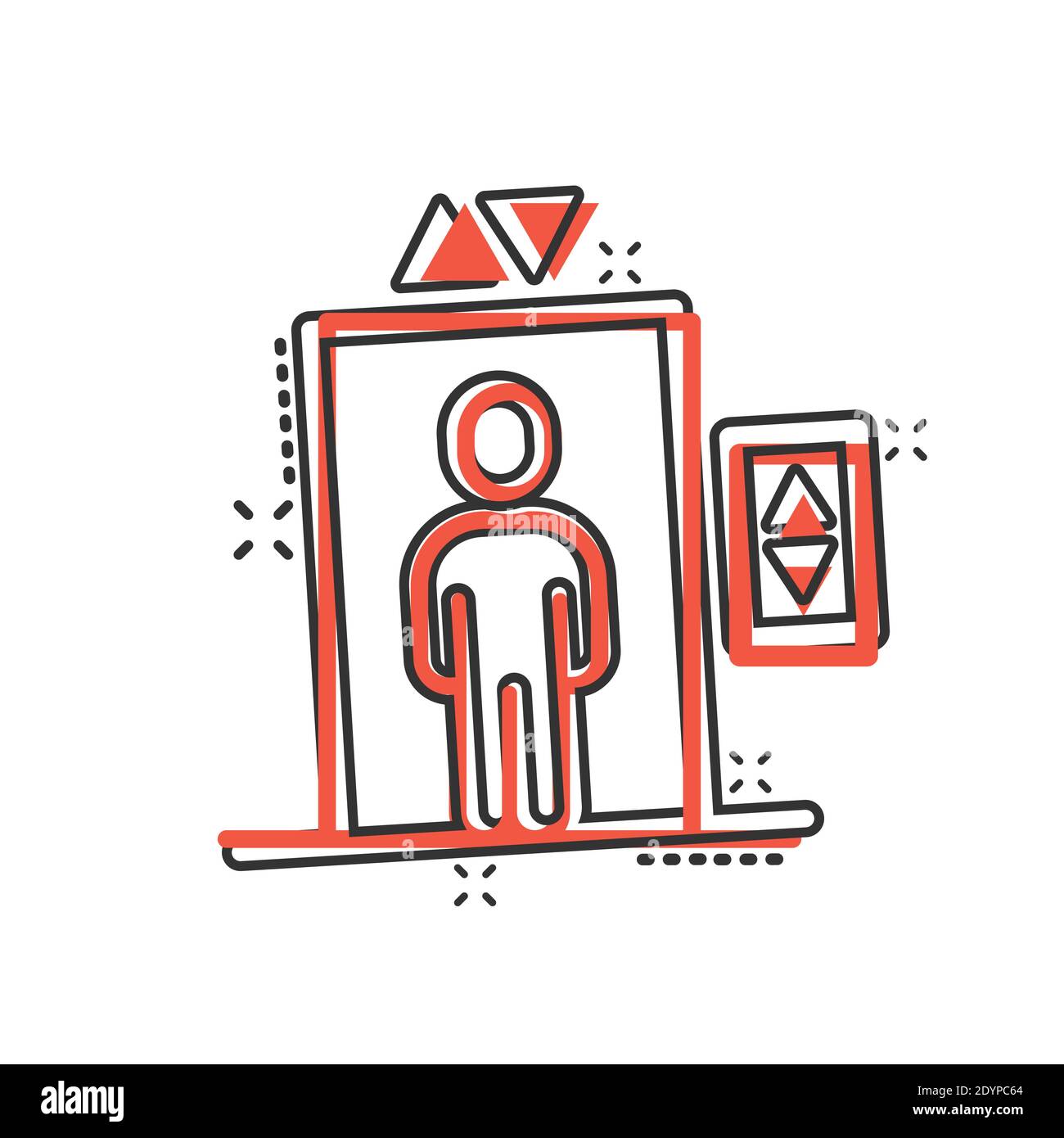 Elevator icon in comic style. Lift cartoon vector illustration on white ...