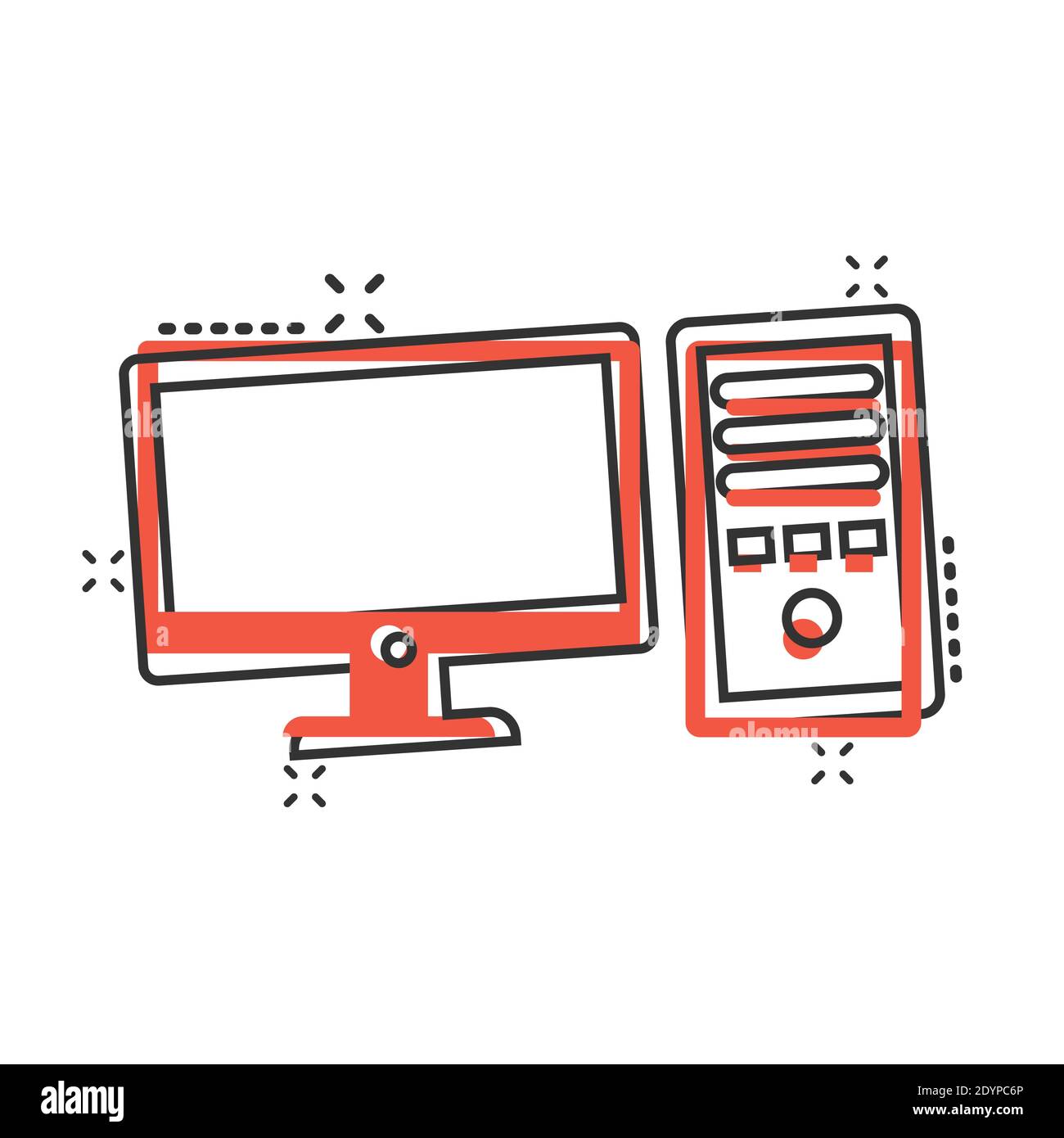 Pc computer icon in comic style. Desktop cartoon vector illustration on ...