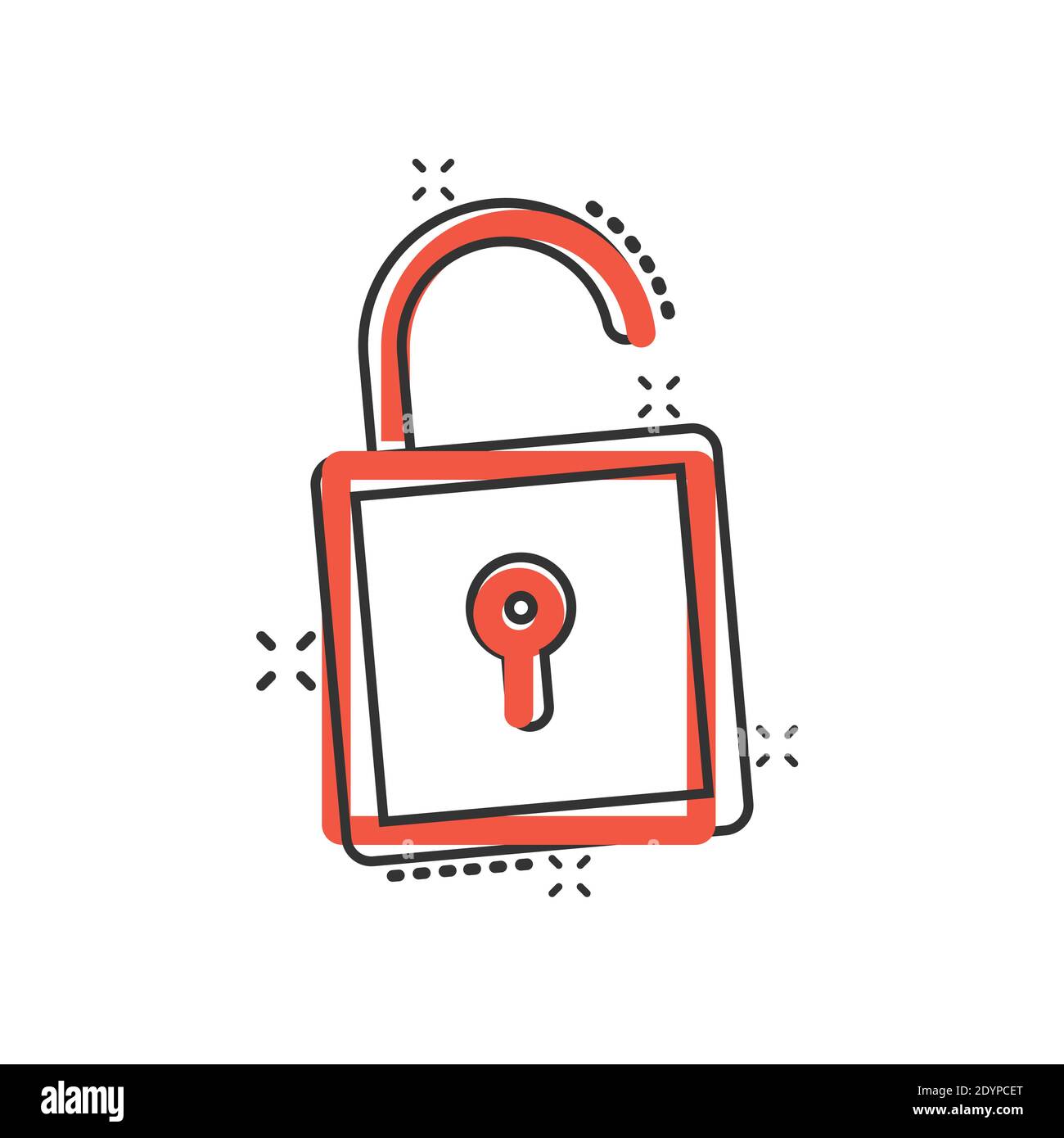 Padlock icon in comic style. Lock cartoon vector illustration on white ...