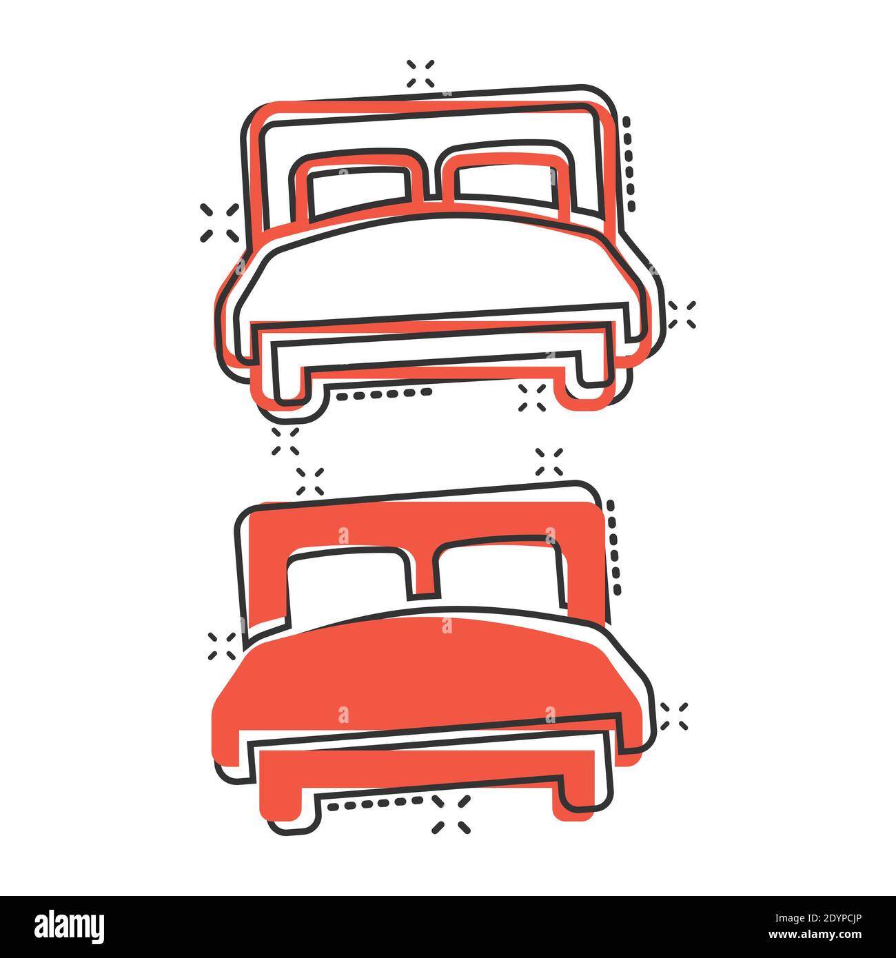 Bed icon in comic style. Bedroom cartoon sign vector illustration on ...
