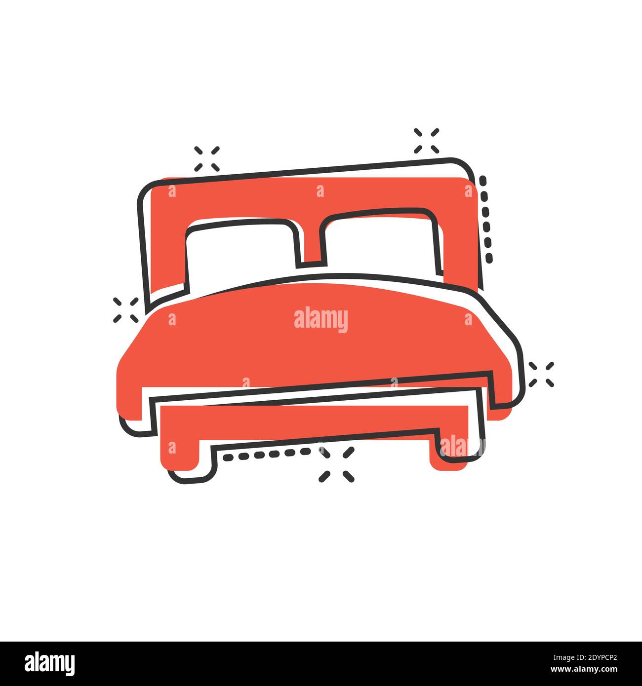 Bed icon in comic style. Bedroom cartoon sign vector illustration on ...