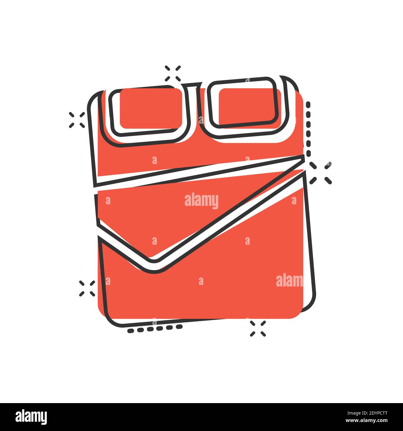 Bed icon in comic style. Bedroom cartoon sign vector illustration on ...