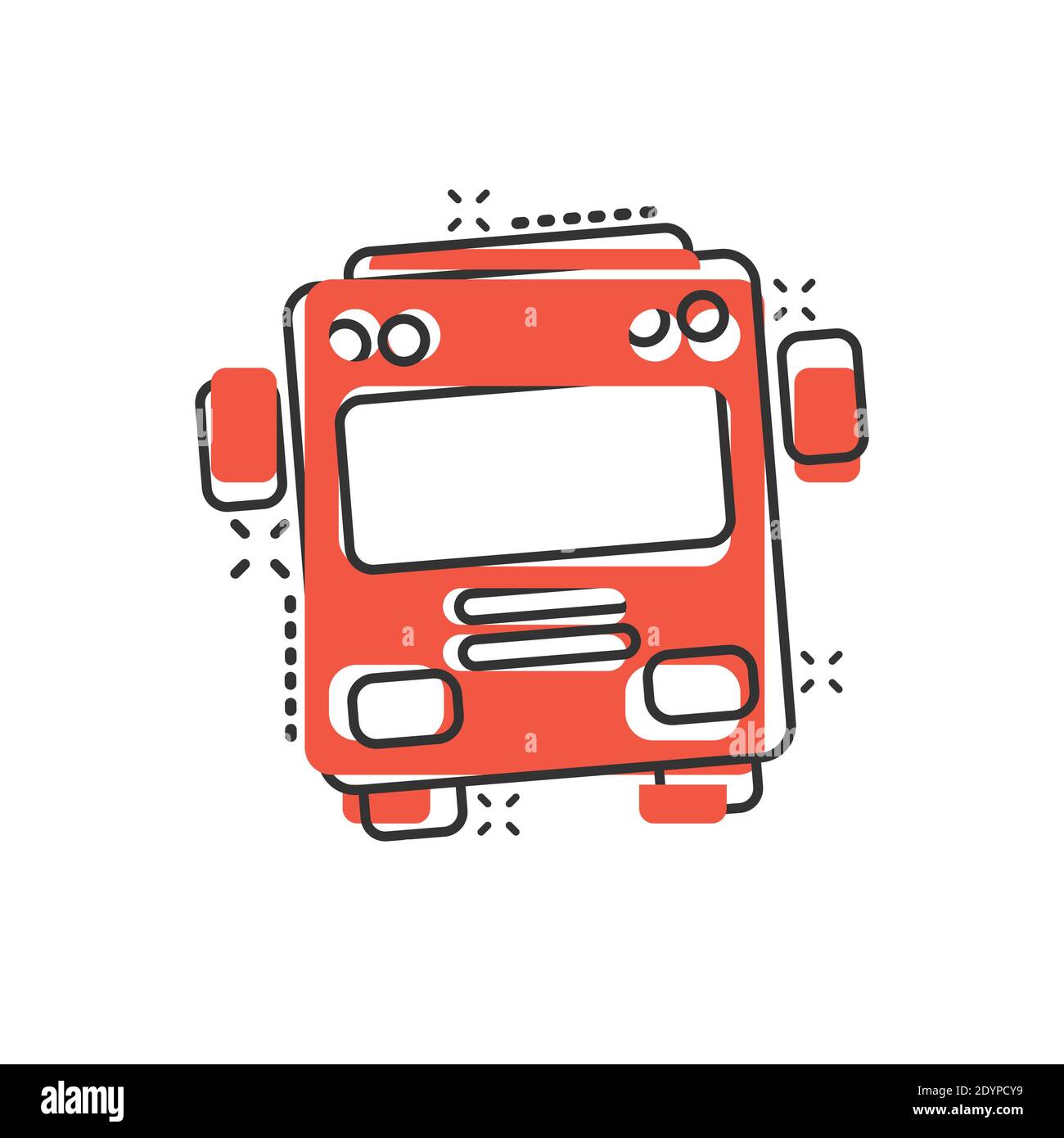 Bus icon in comic style. Coach car cartoon vector illustration on white ...