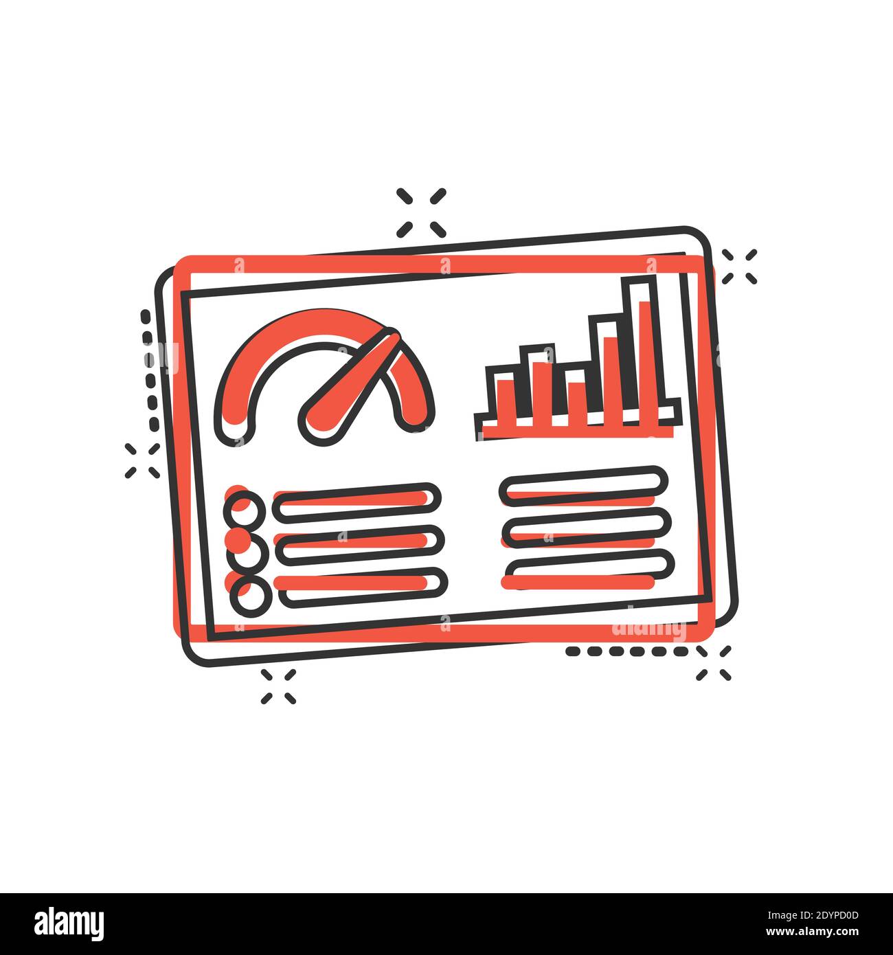 Dashboard icon in comic style. Finance analyzer cartoon vector ...