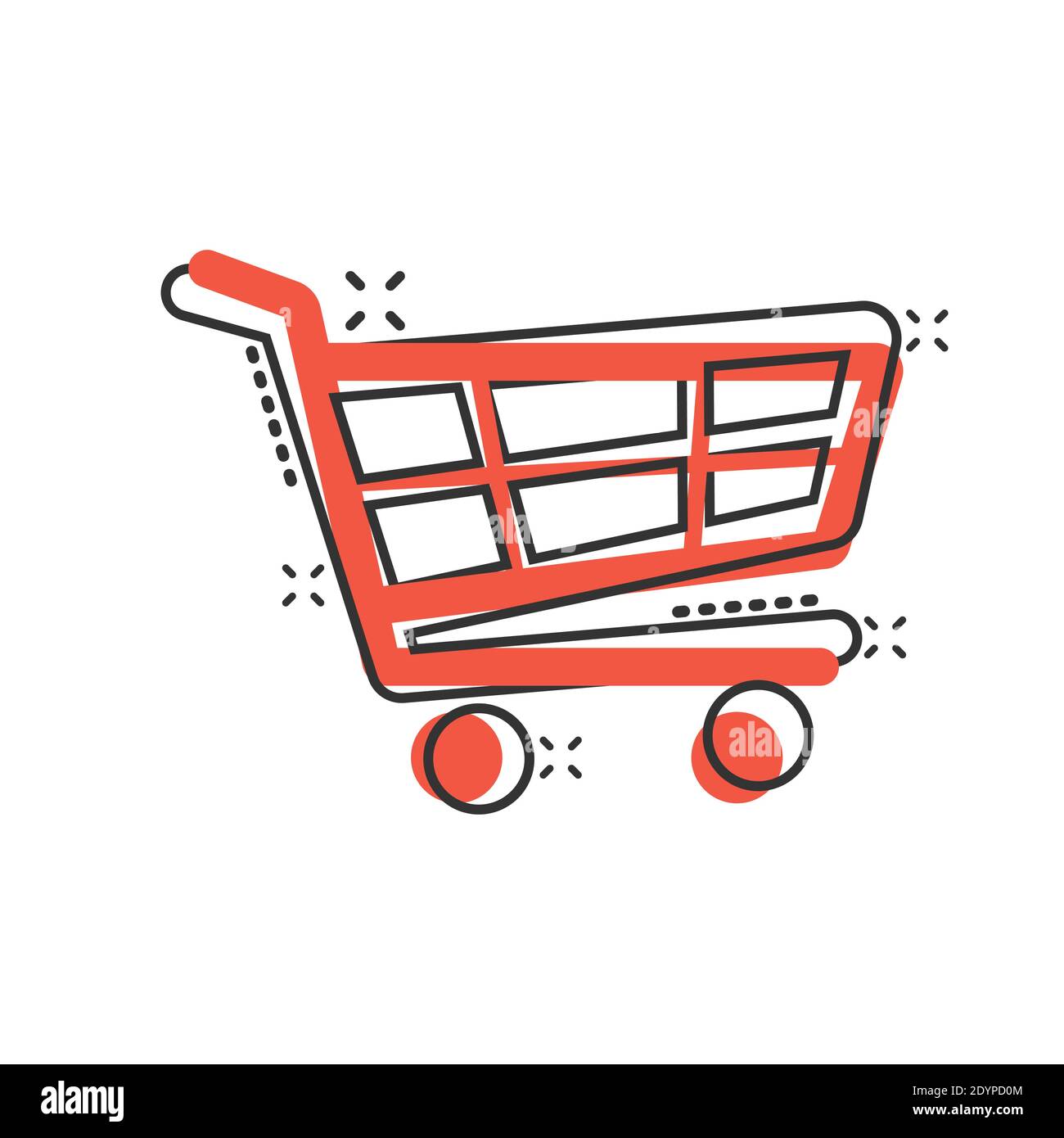 Shopping cart icon in comic style. Trolley cartoon vector illustration ...