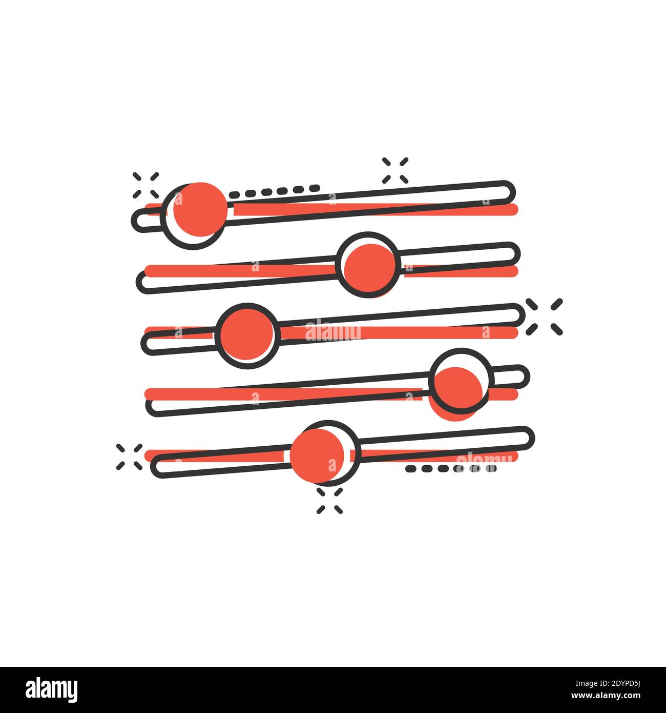 Control volume icon in comic style. Audio adjusting cartoon sign vector ...