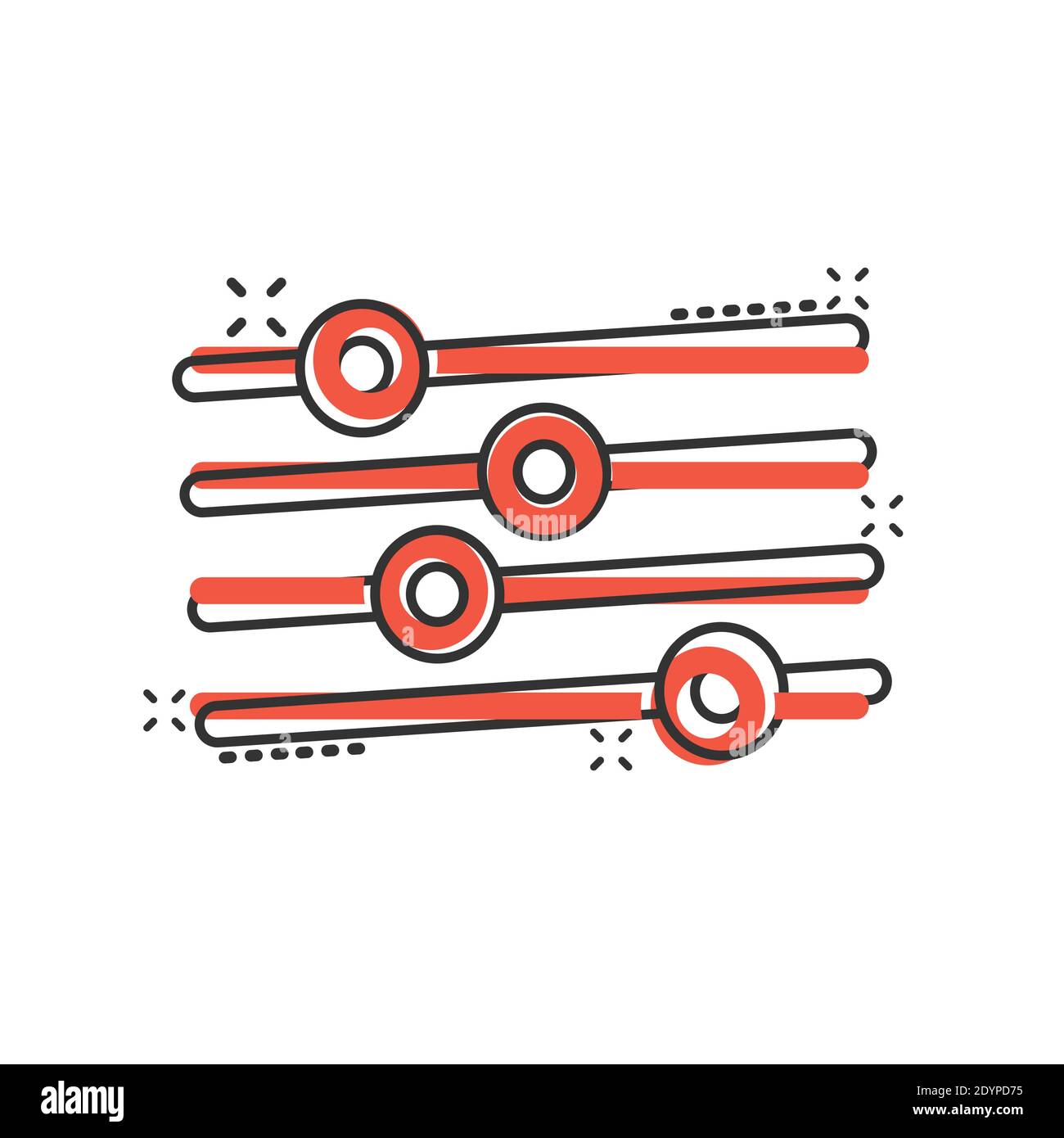 Control volume icon in comic style. Audio adjusting cartoon sign vector ...