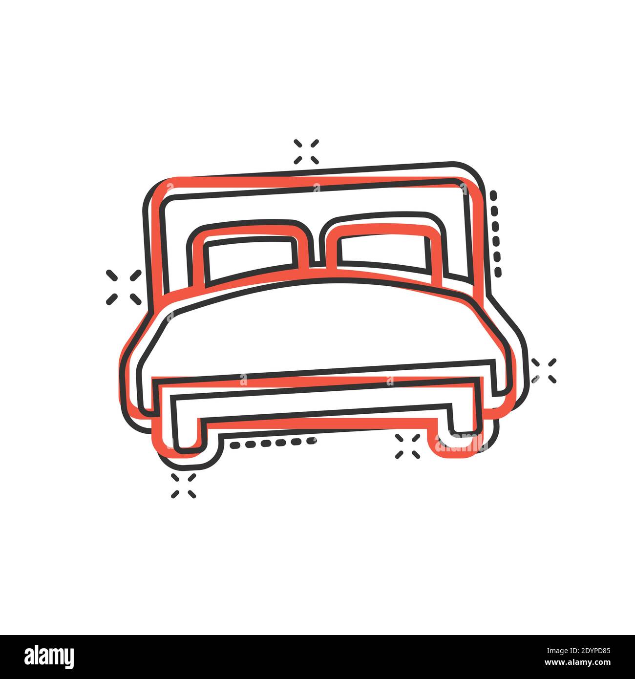 Bed icon in comic style. Bedroom cartoon sign vector illustration on ...