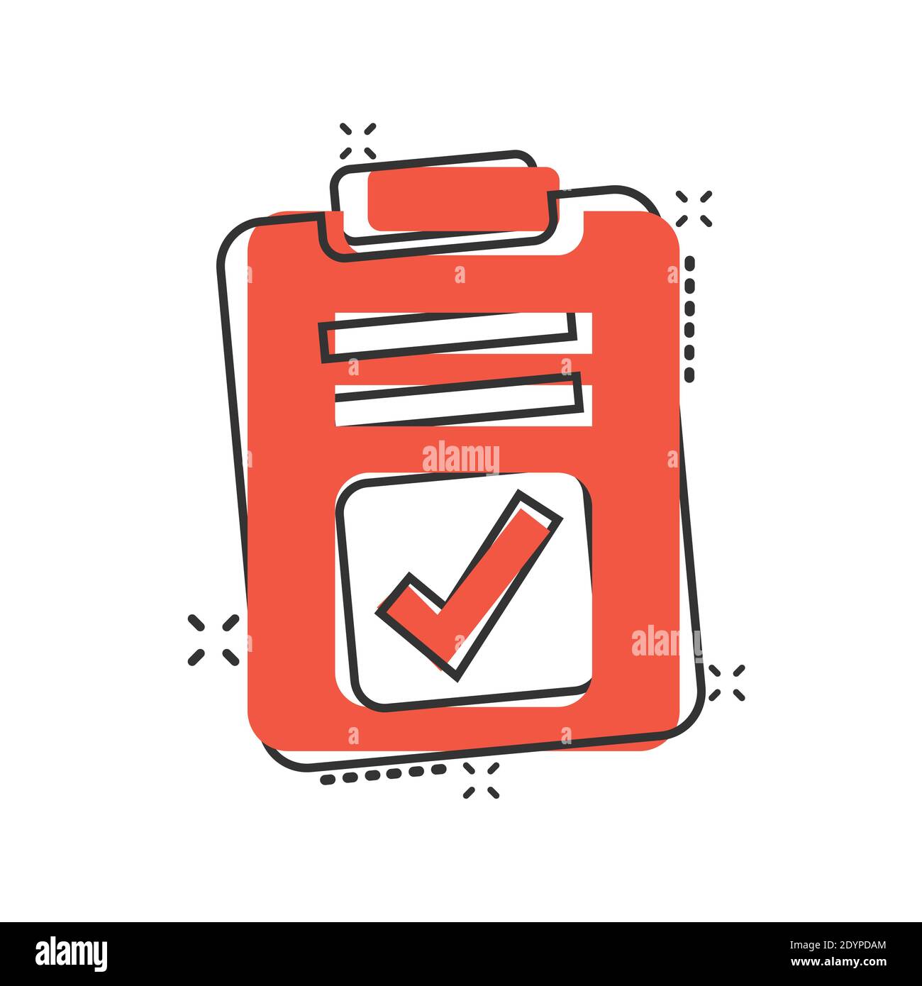 Document checkbox icon in comic style. Test cartoon vector illustration ...