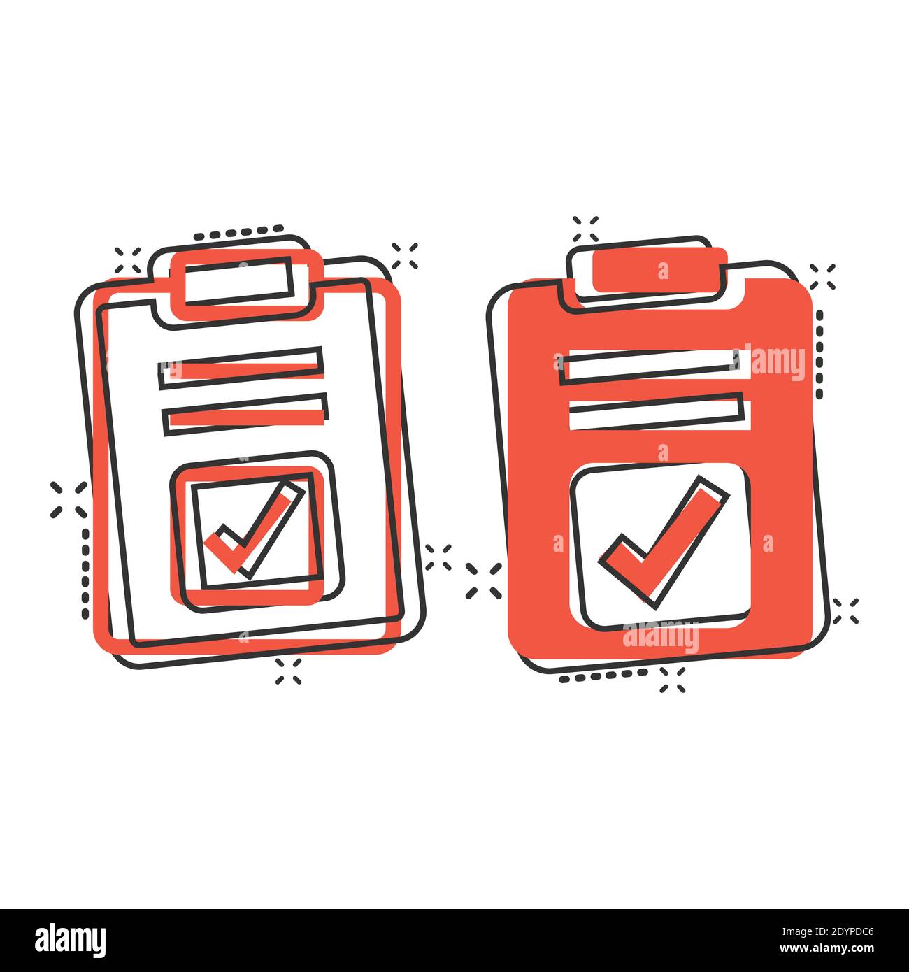 Document checkbox icon in comic style. Test cartoon vector illustration ...