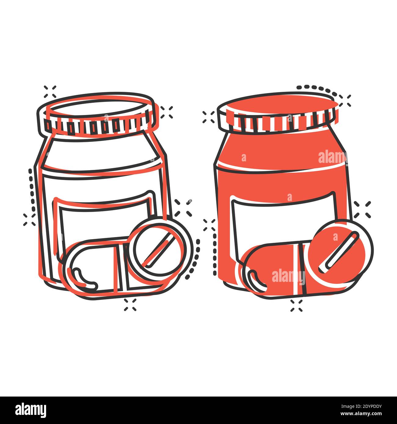 Pill bottle icon in comic style. Drugs cartoon vector illustration on ...